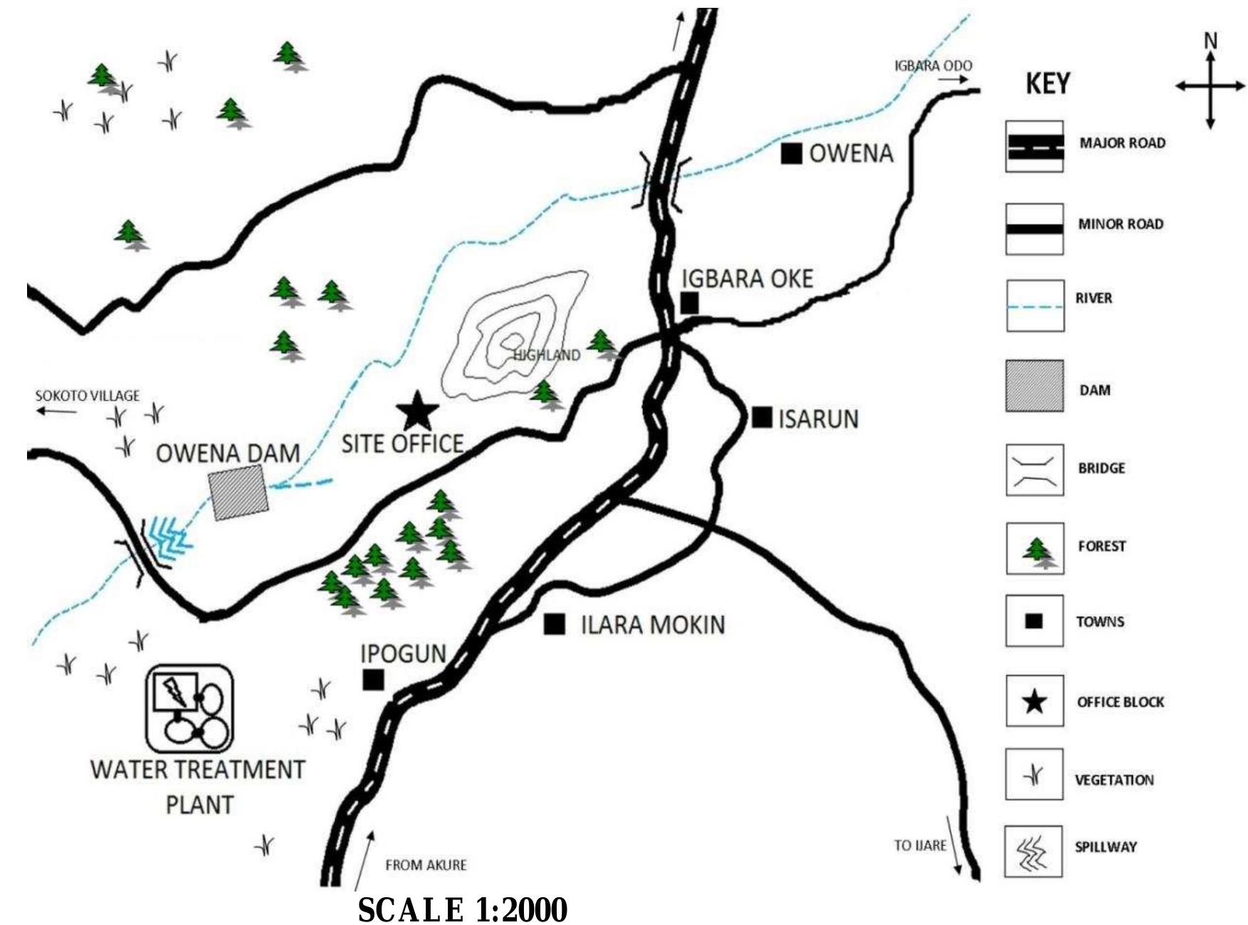 Map of the study area showing features around it. the study