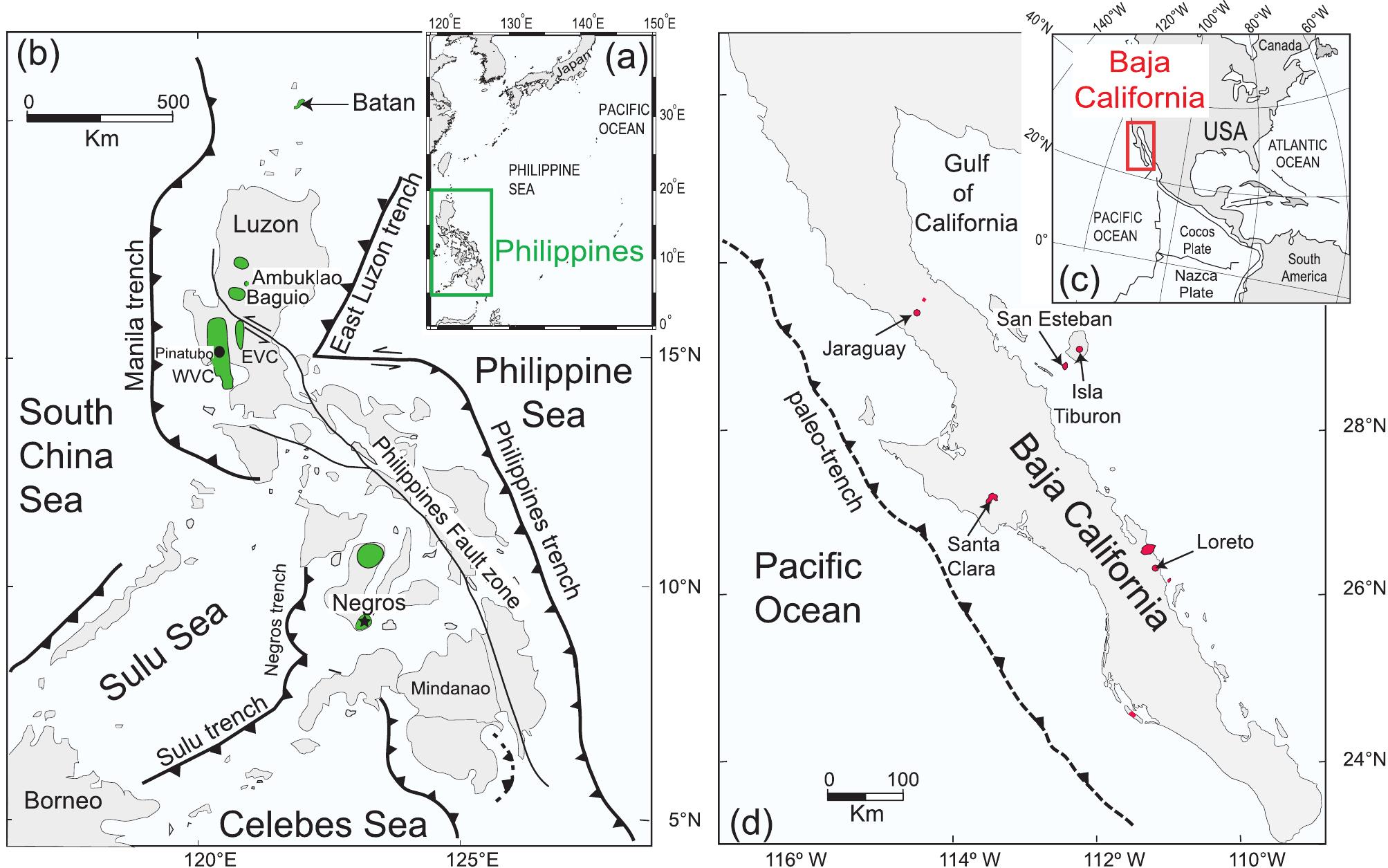Locality maps. location of the philippines (a, b) and baja