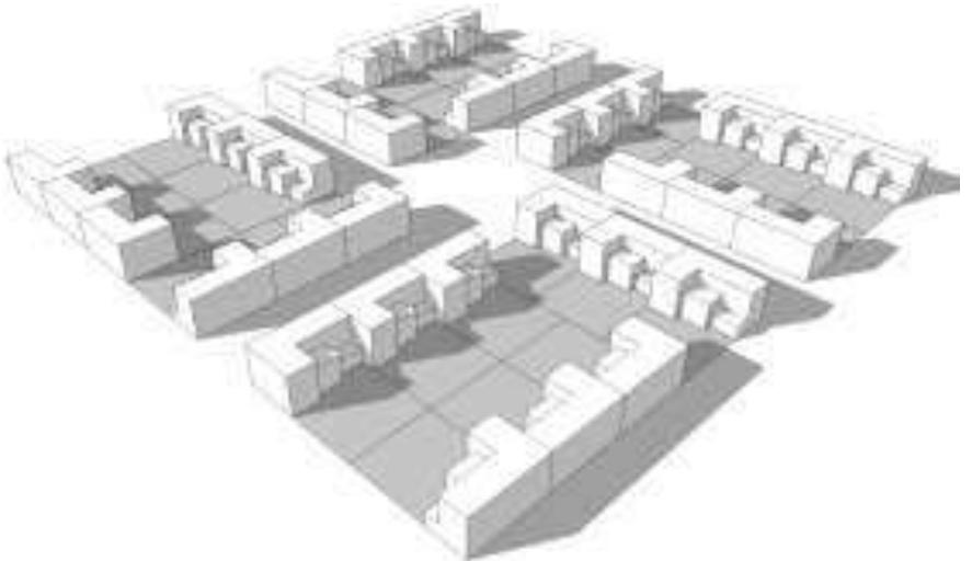 Identical urban blocks composed from identical plots with