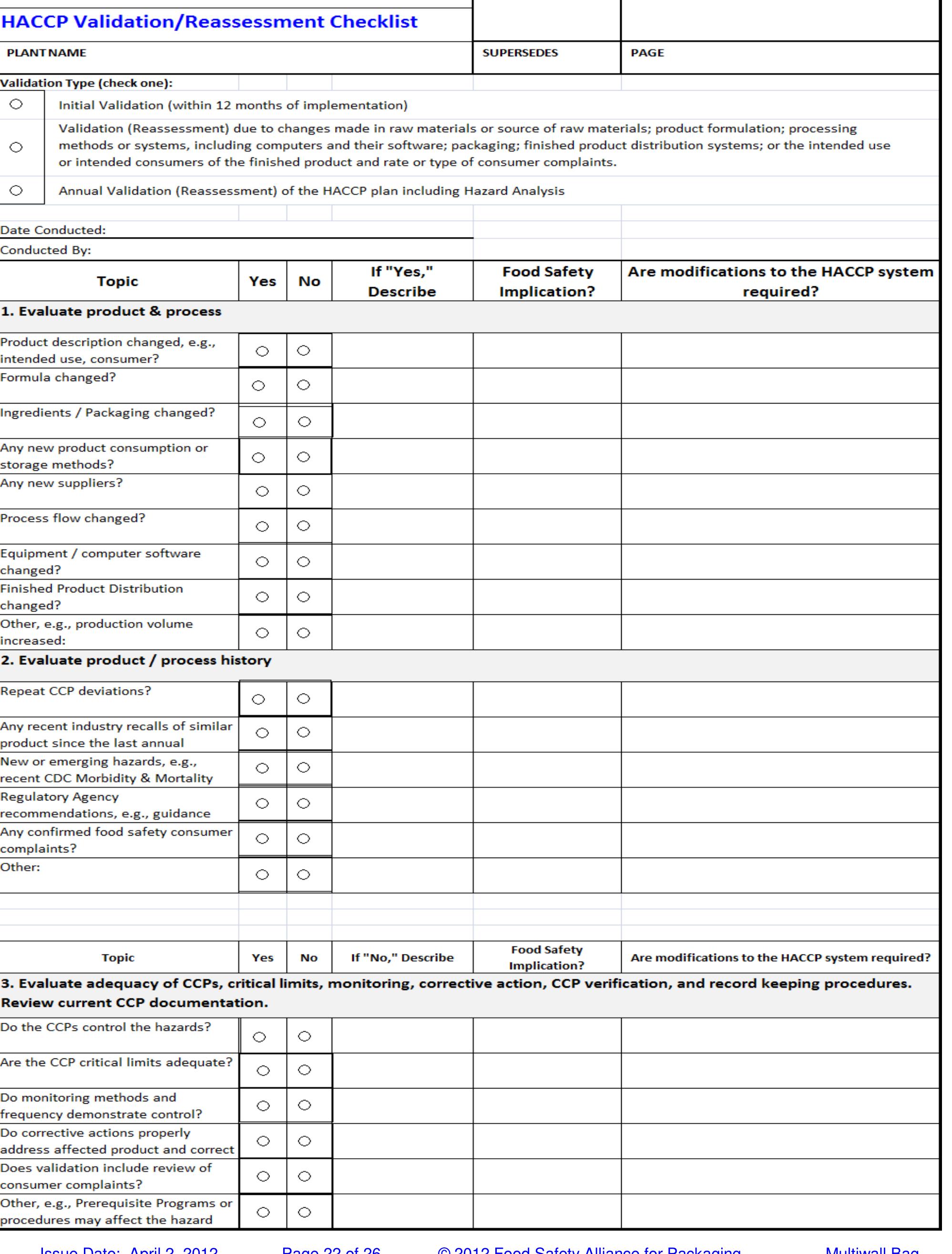 Table 4 - HACCP: Hazard Analysis and Critical Control Points