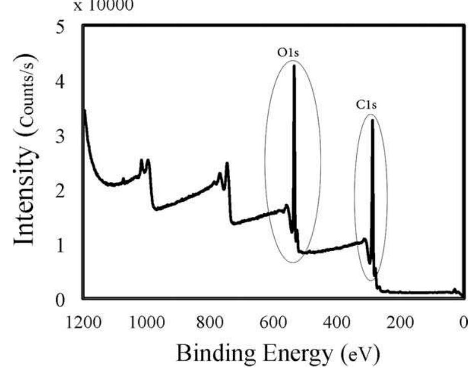 Xps survey spectra of the pet-5 wt% peg blend sample.