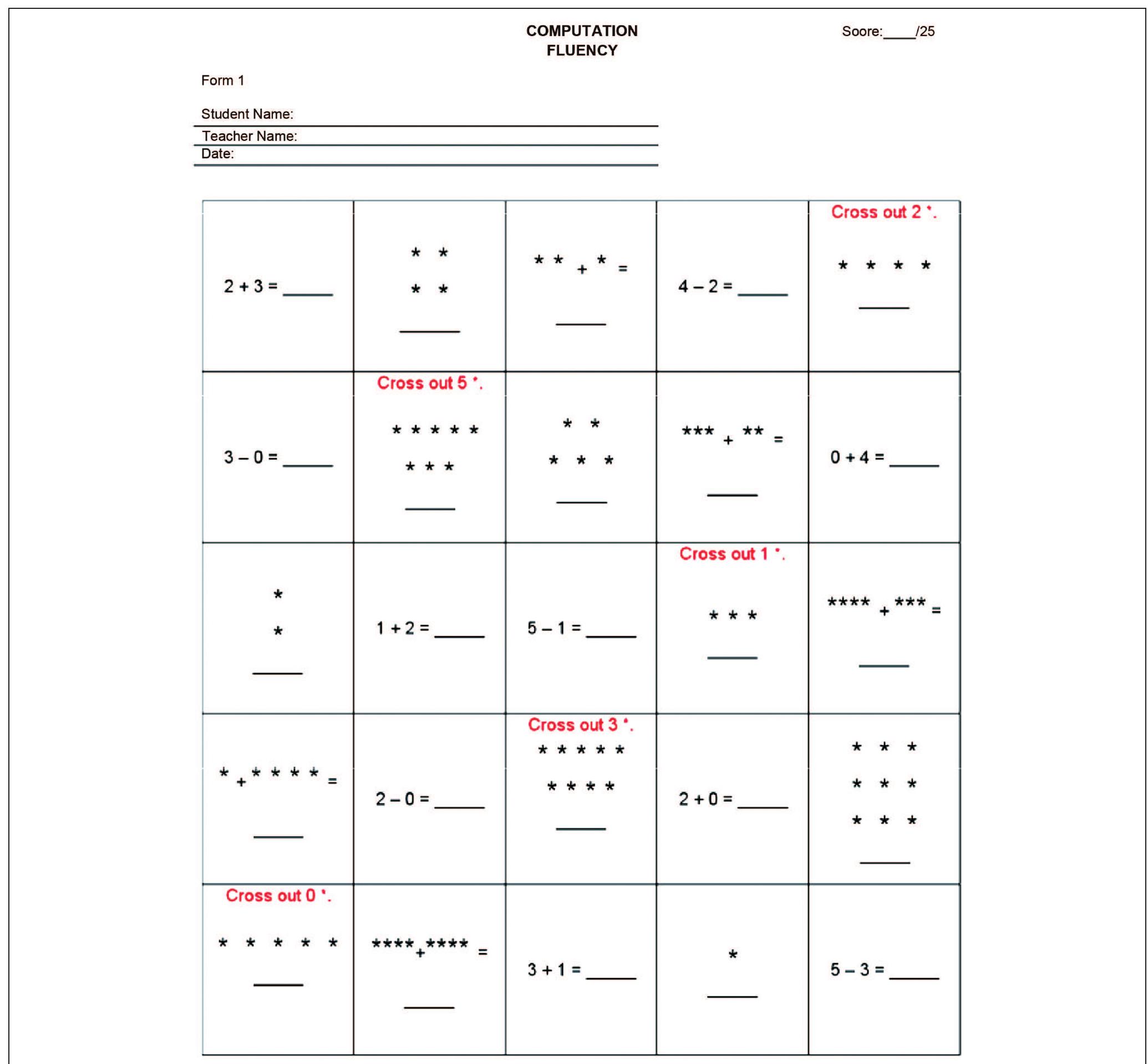|. example of computation fluency kindergarten