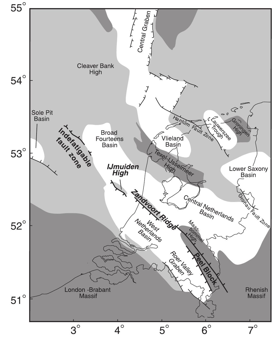 Simplified structural map of the southern part of the north