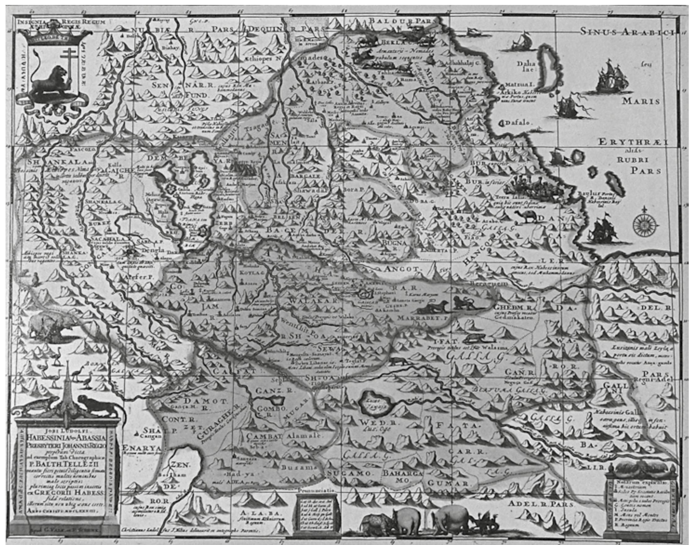G.4: map of ethiopia and its neighbors by hiob ludolf, with