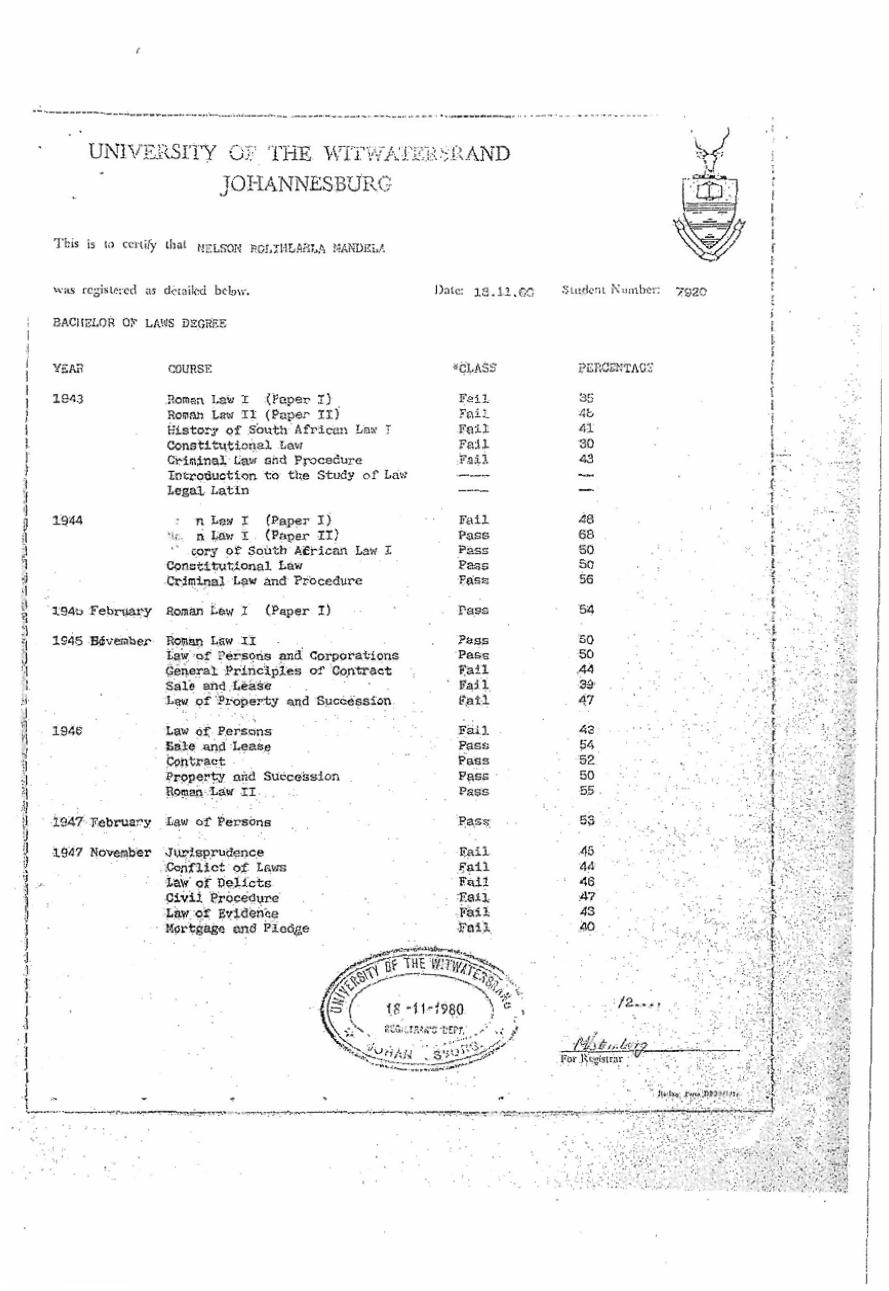 Rolihlahla nelson mandela official transcript, university of