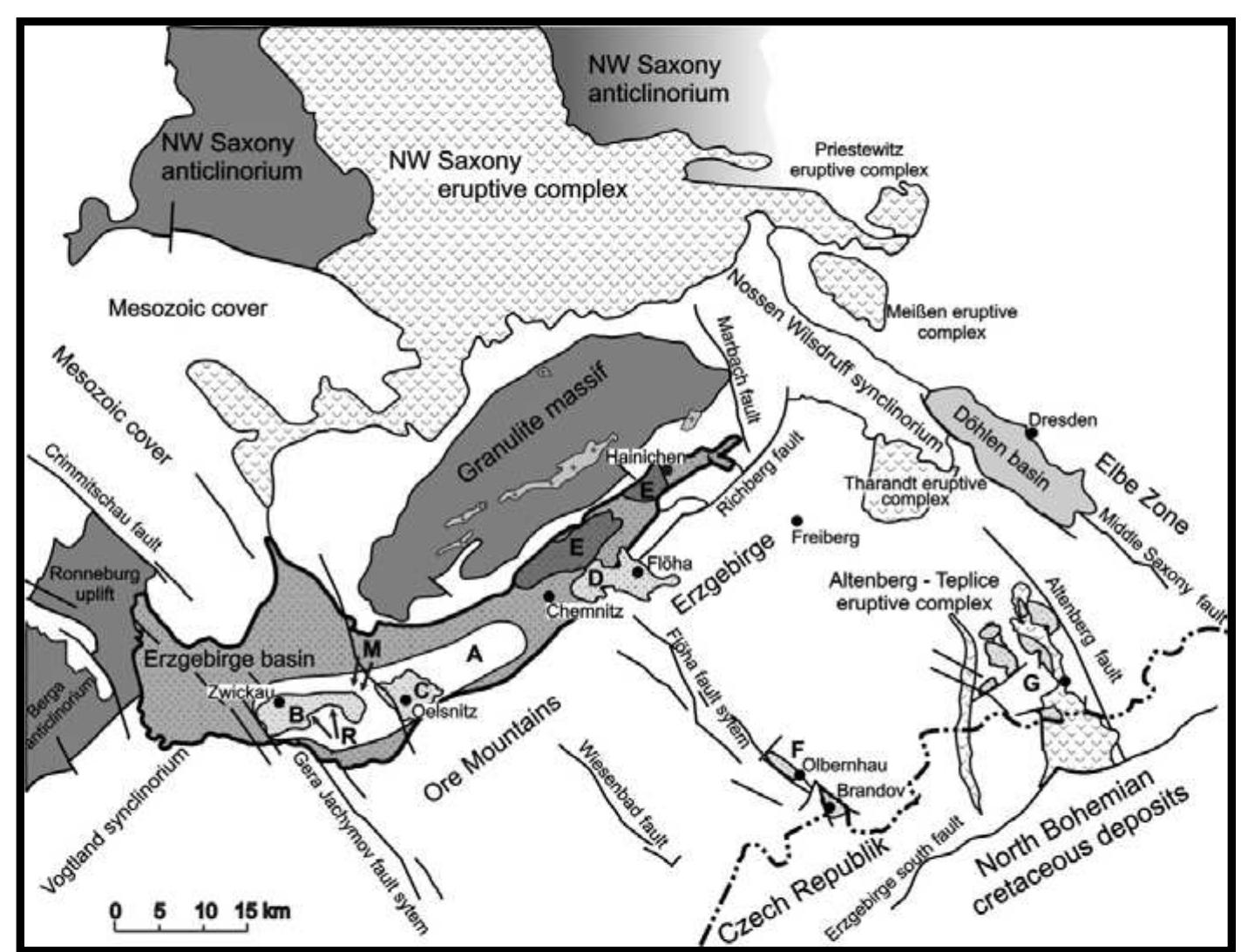 Map of the saxon basins; a — primary extend of the