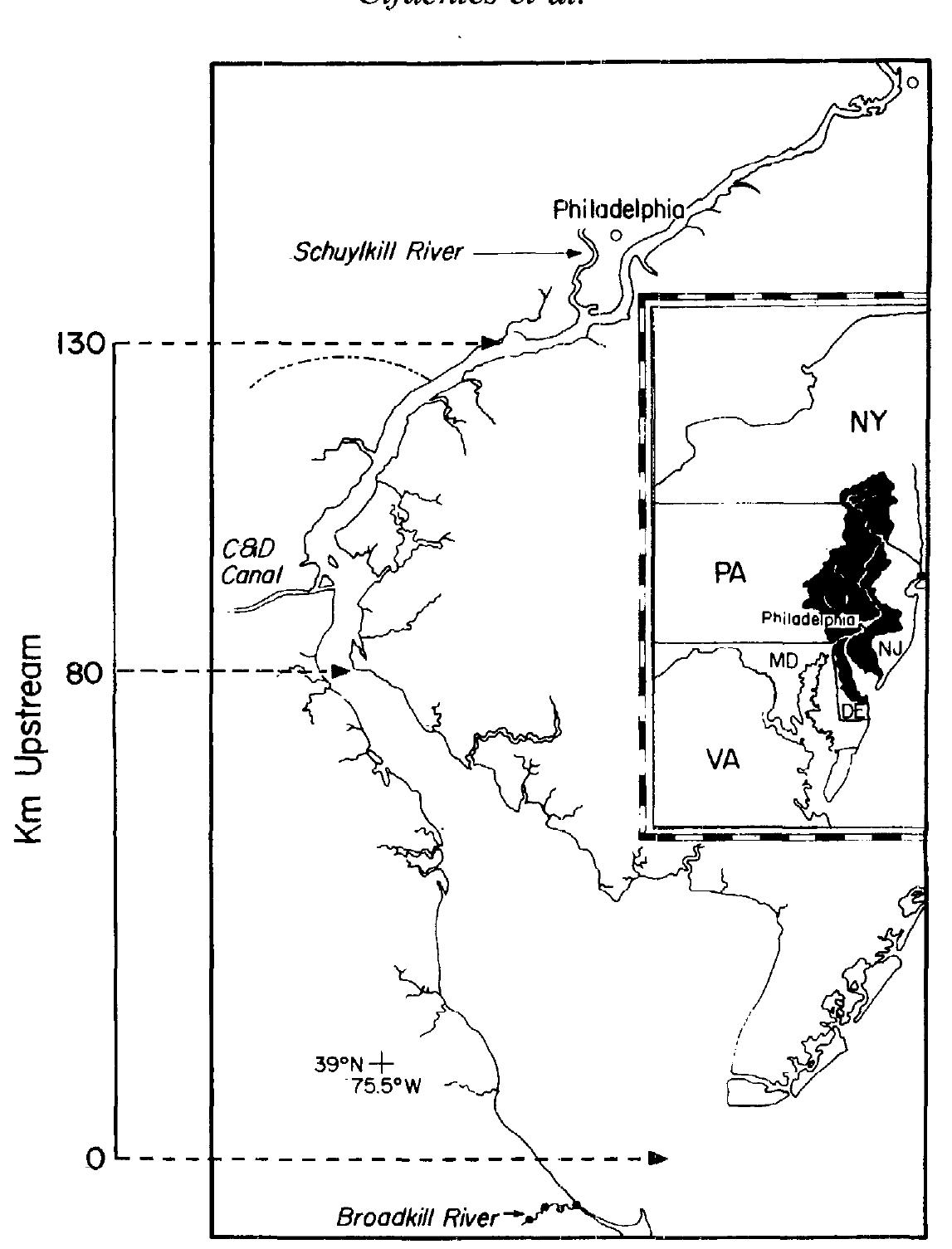 Map of the delaware estuary with drainage basin shown in