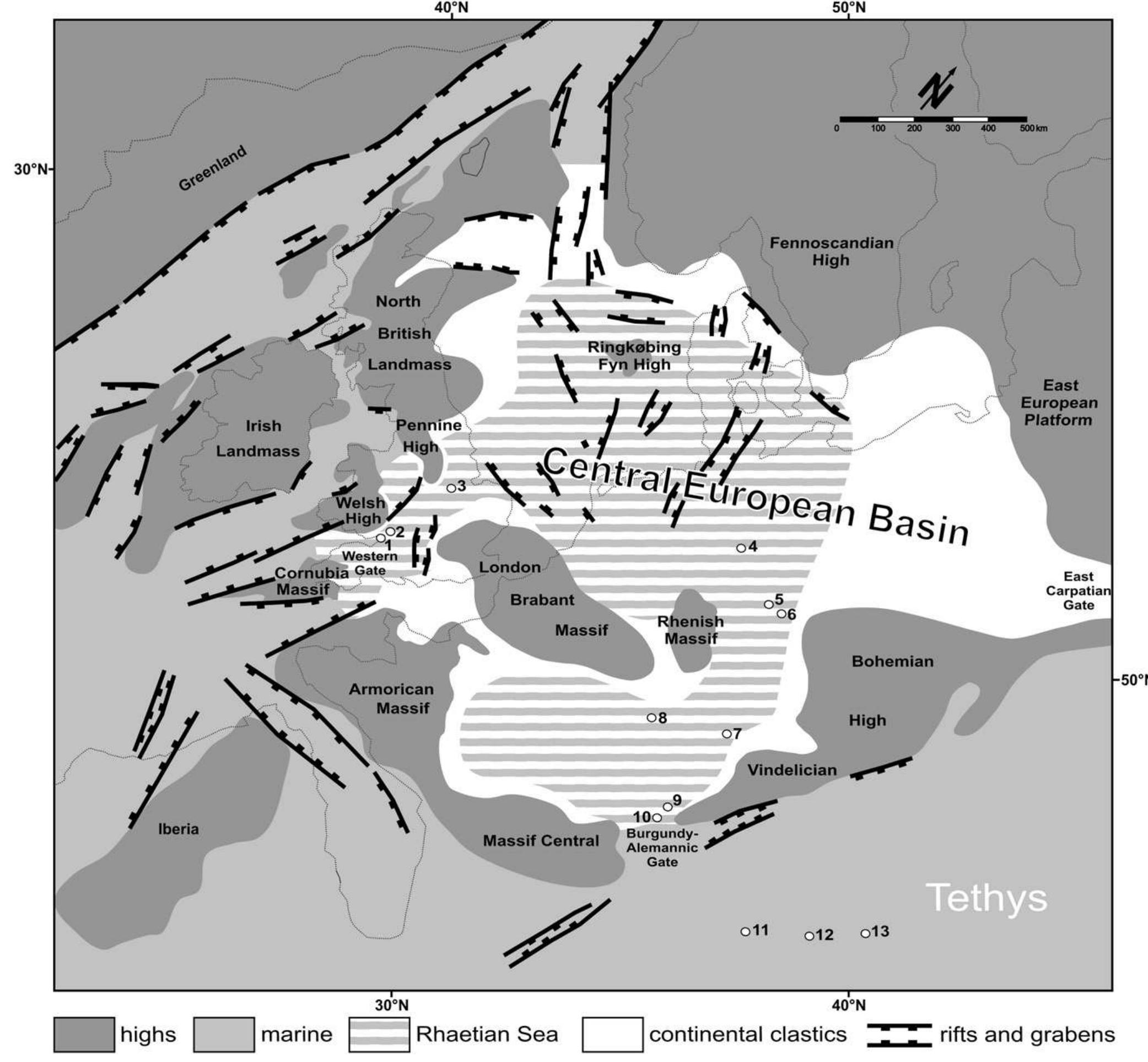 Palaeogeographic and structural overview map of the late