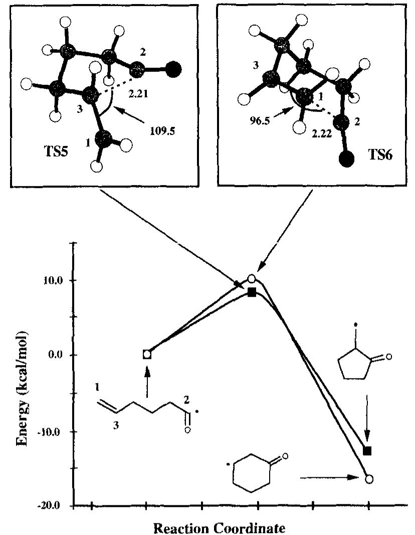 Schematic diagram showing the energy barriers for the 5-exo