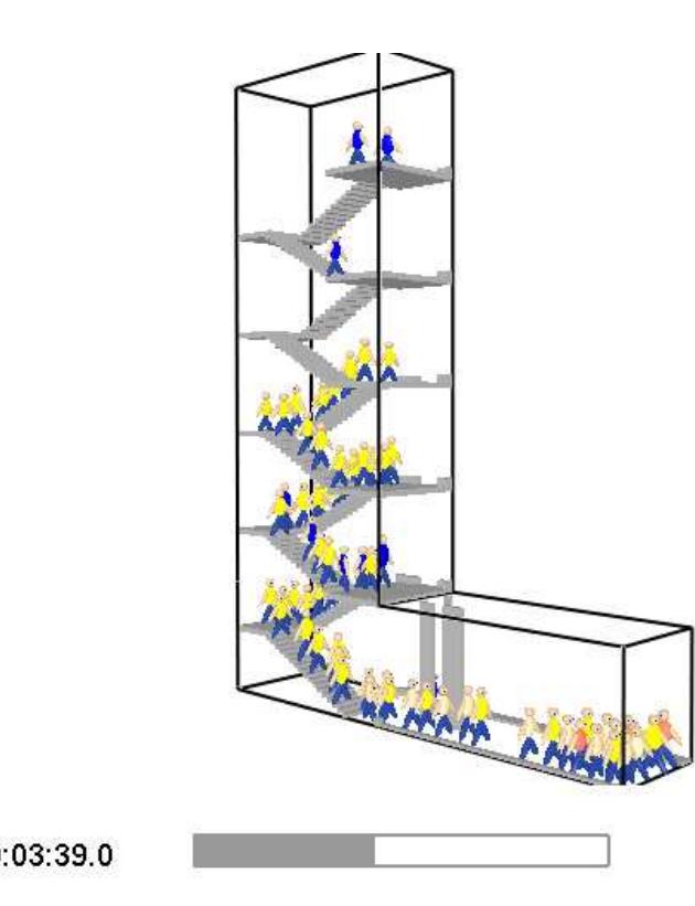 Snapshot of the office stair evacuation simulation. the