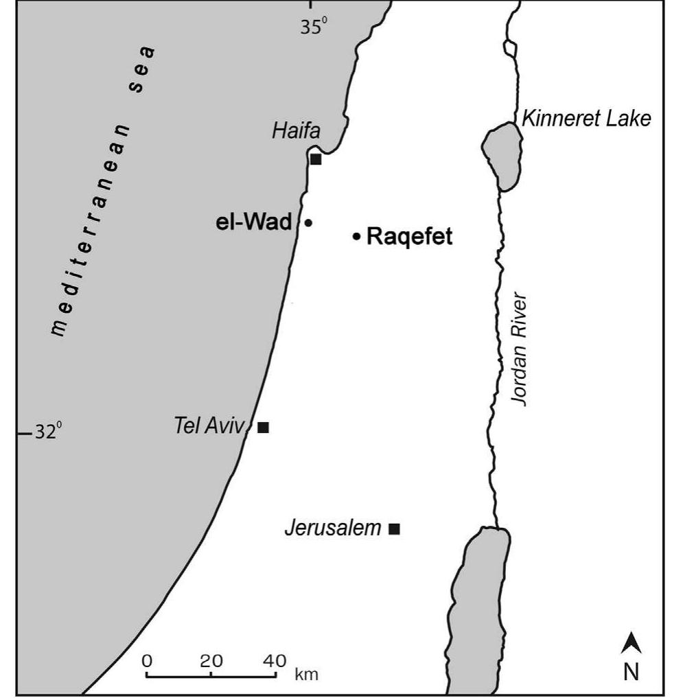 Map of israel showing the location of the two natufian sites