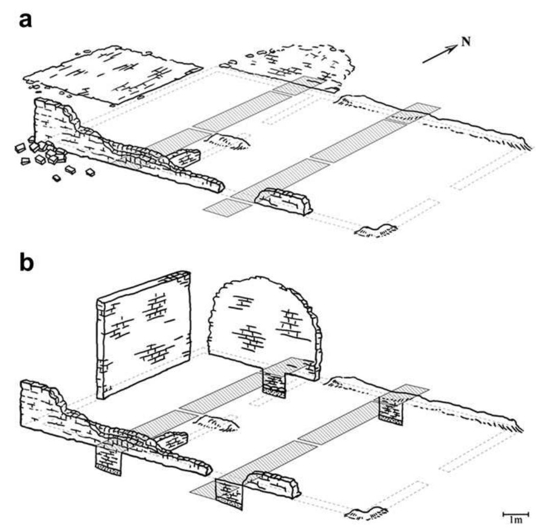 Drawing of the excavated mud house. (a) above ground