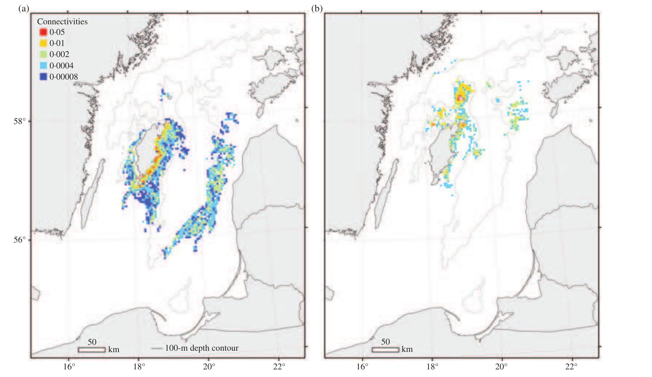 ‘ig. 7. map of modelled dispersal probabilities for