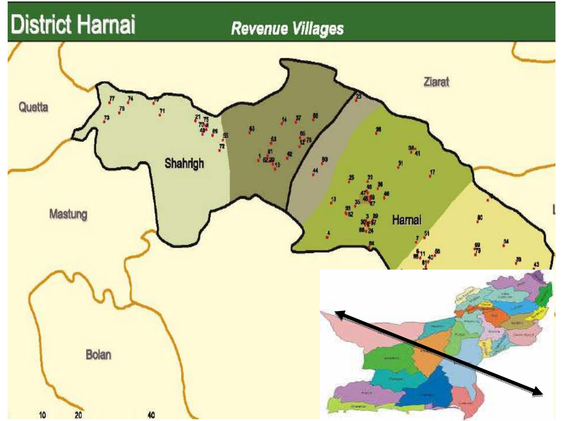 Map of district harnai, balochistan, pakistan. the diverse