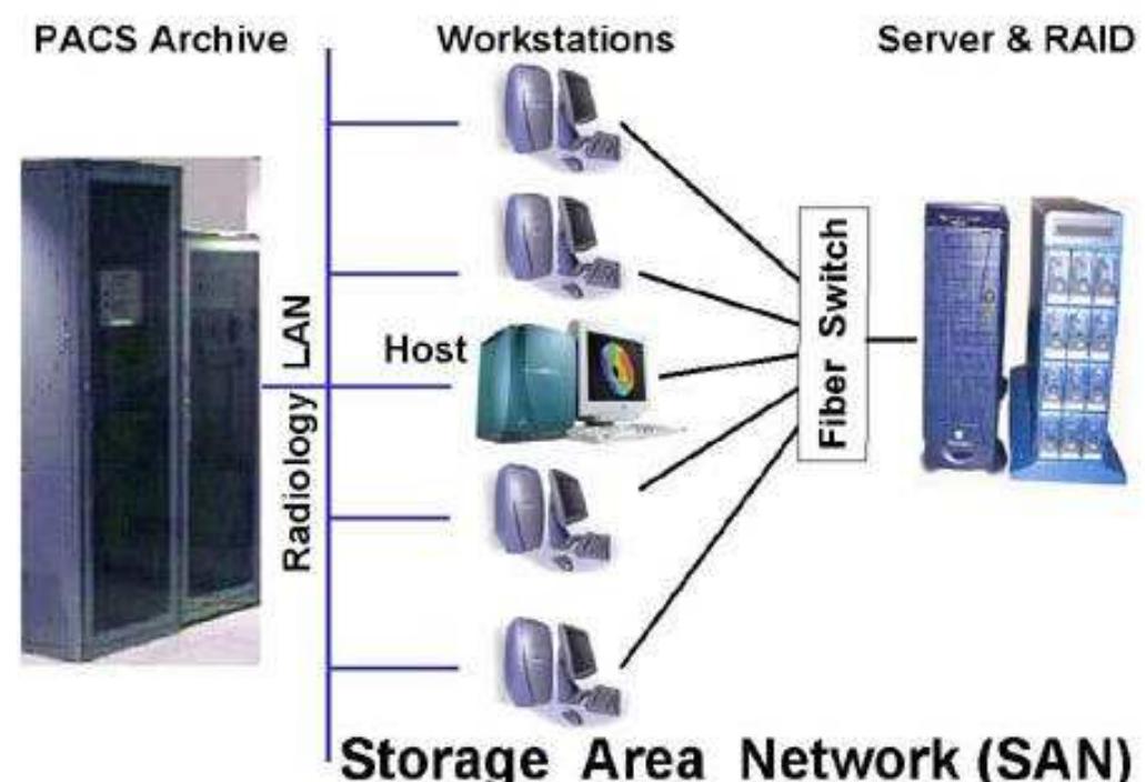 Storage area network (san) and radiology department pacs