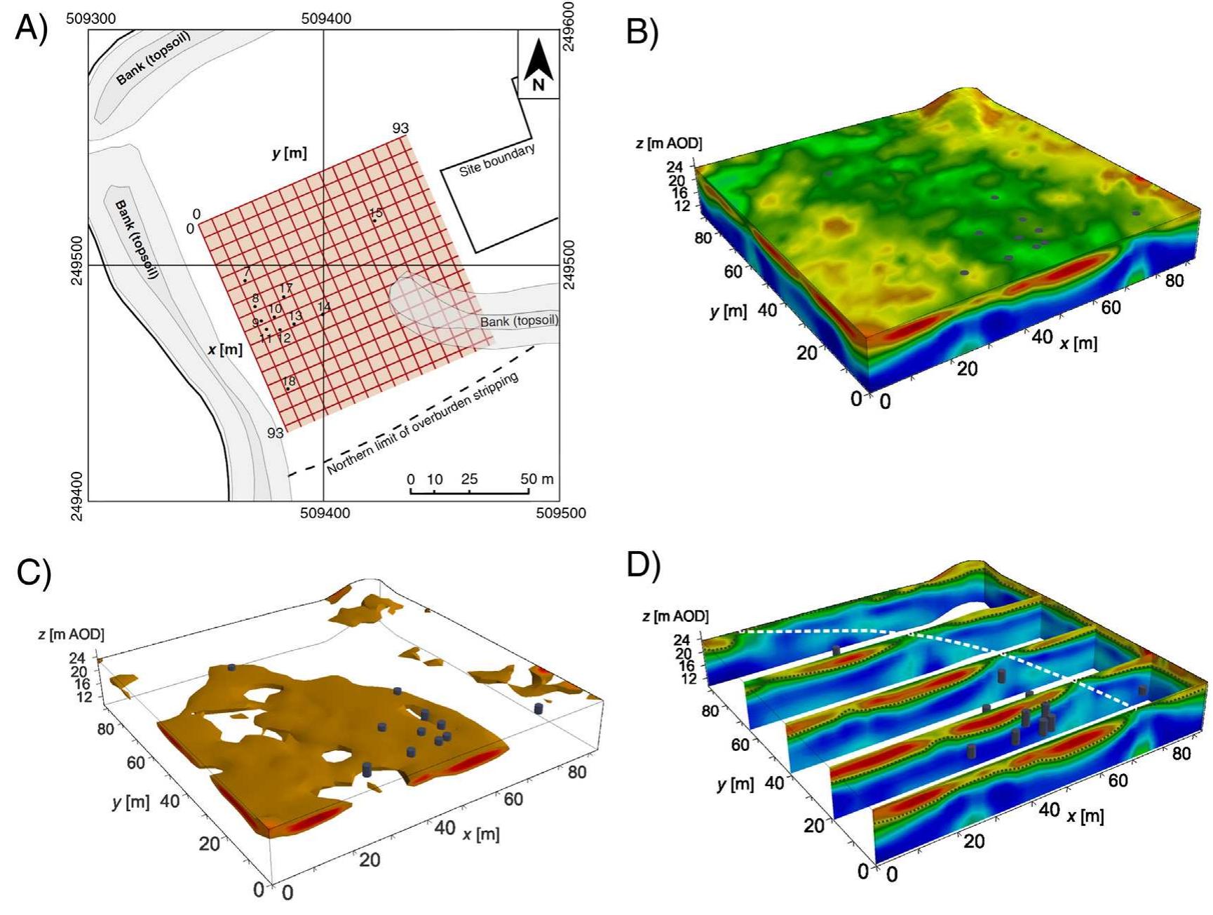 (a) map showing the layout of the survey lines.