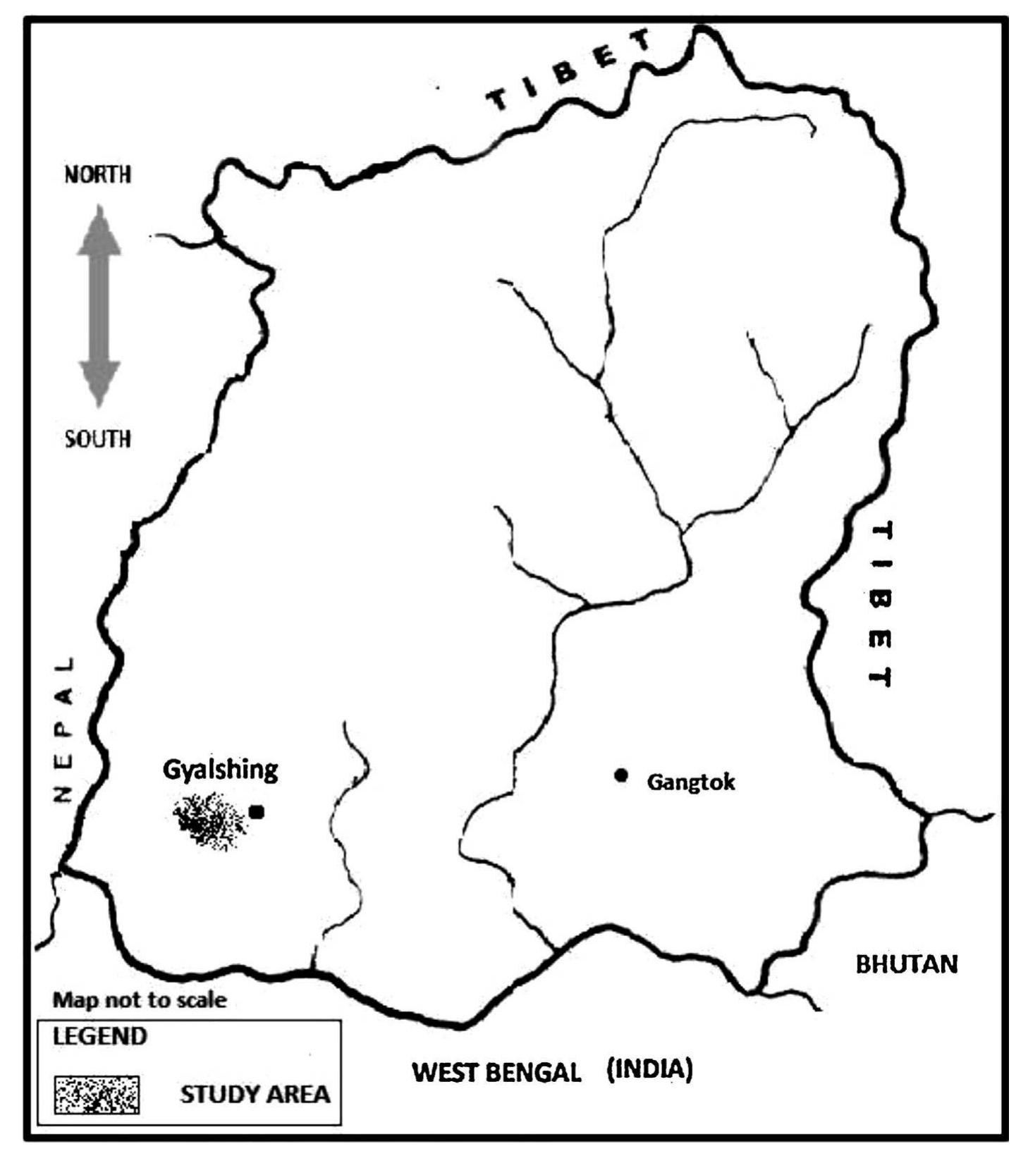 Map of sikkim showing the study area.