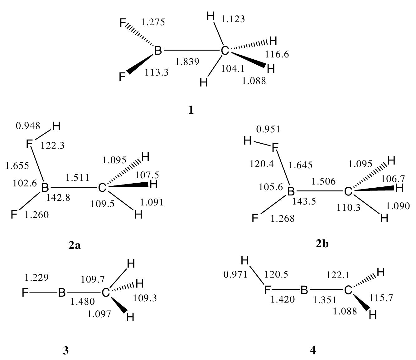 Optimized geometries of the [bf2,ch4]* and [bf,ch3]* ions.