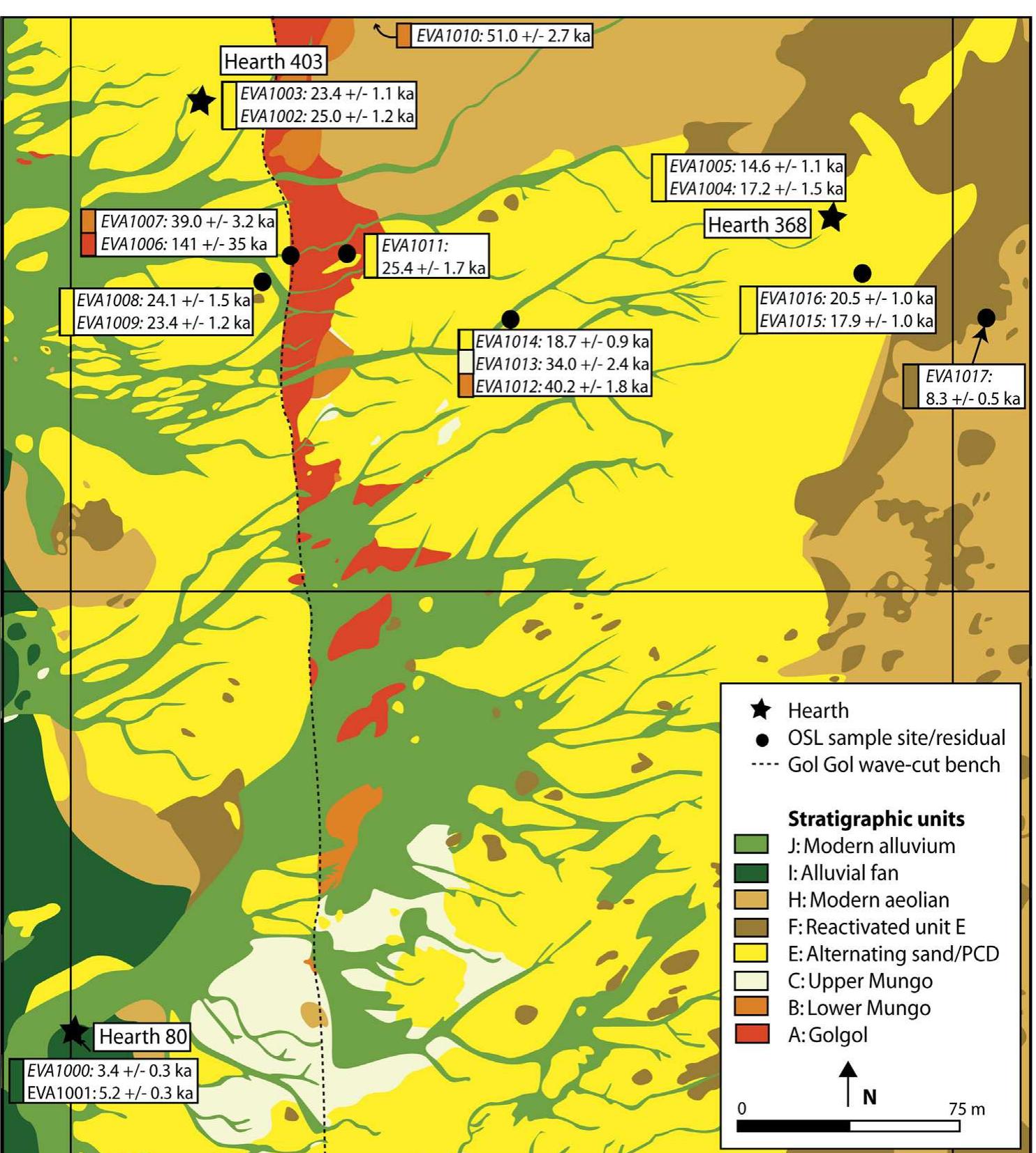 Geological map of stratigraphical boundaries, showing