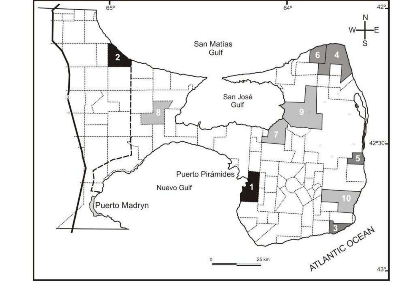 Map of valdés peninsula, showing the ten lots where data was