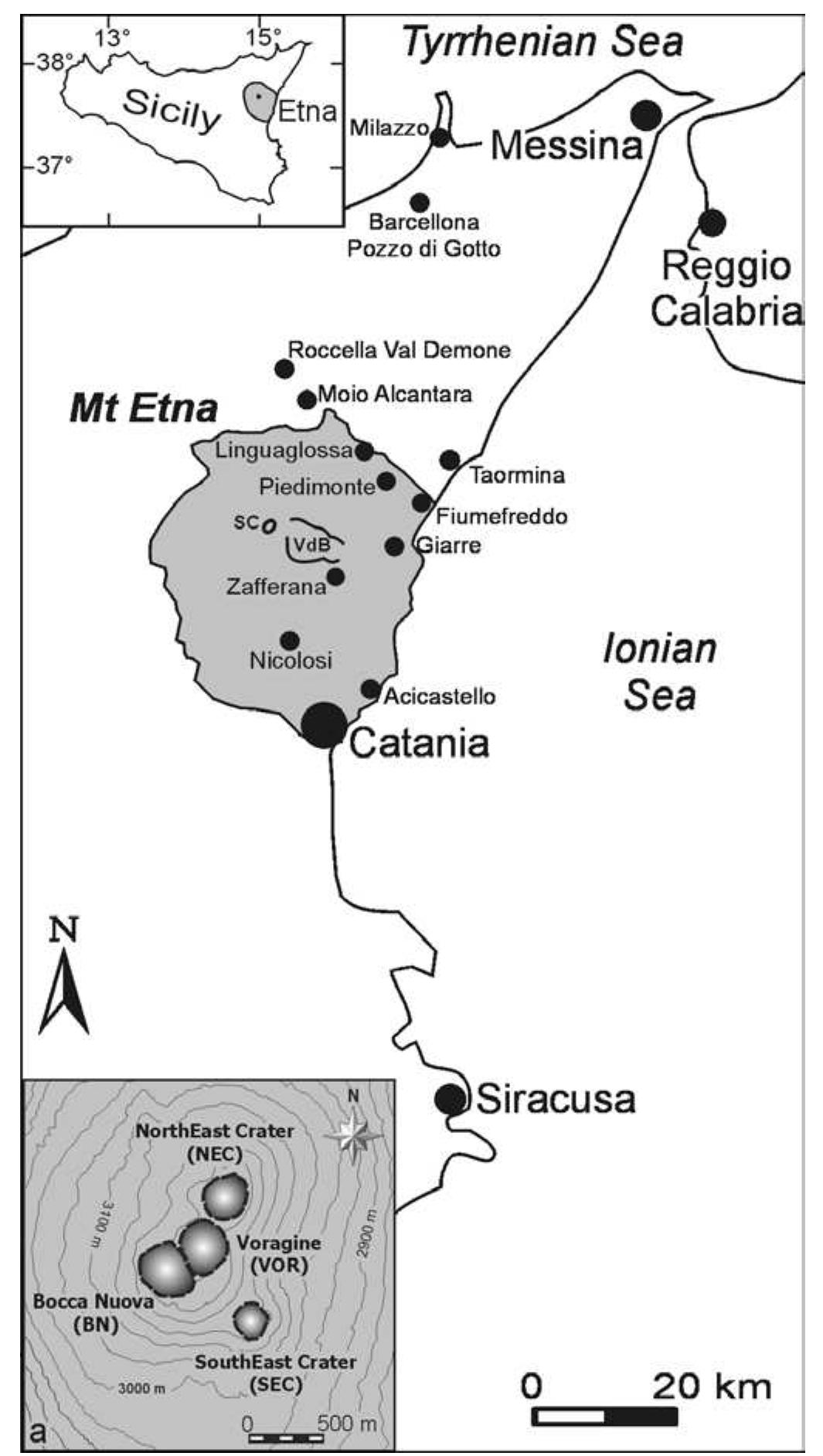 Location map of eastern sicily showing the location of mt