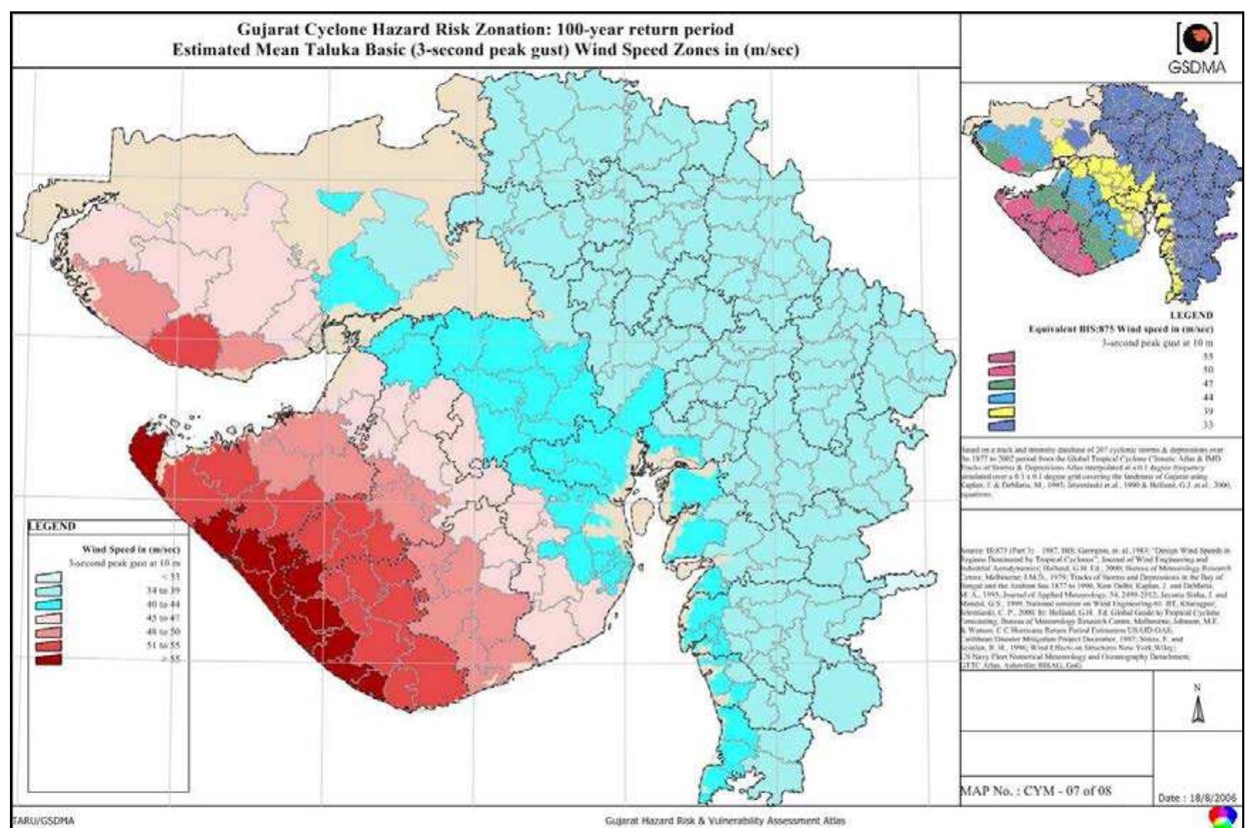 -2: gujarat cyclone hazard risk map — 100 year return period