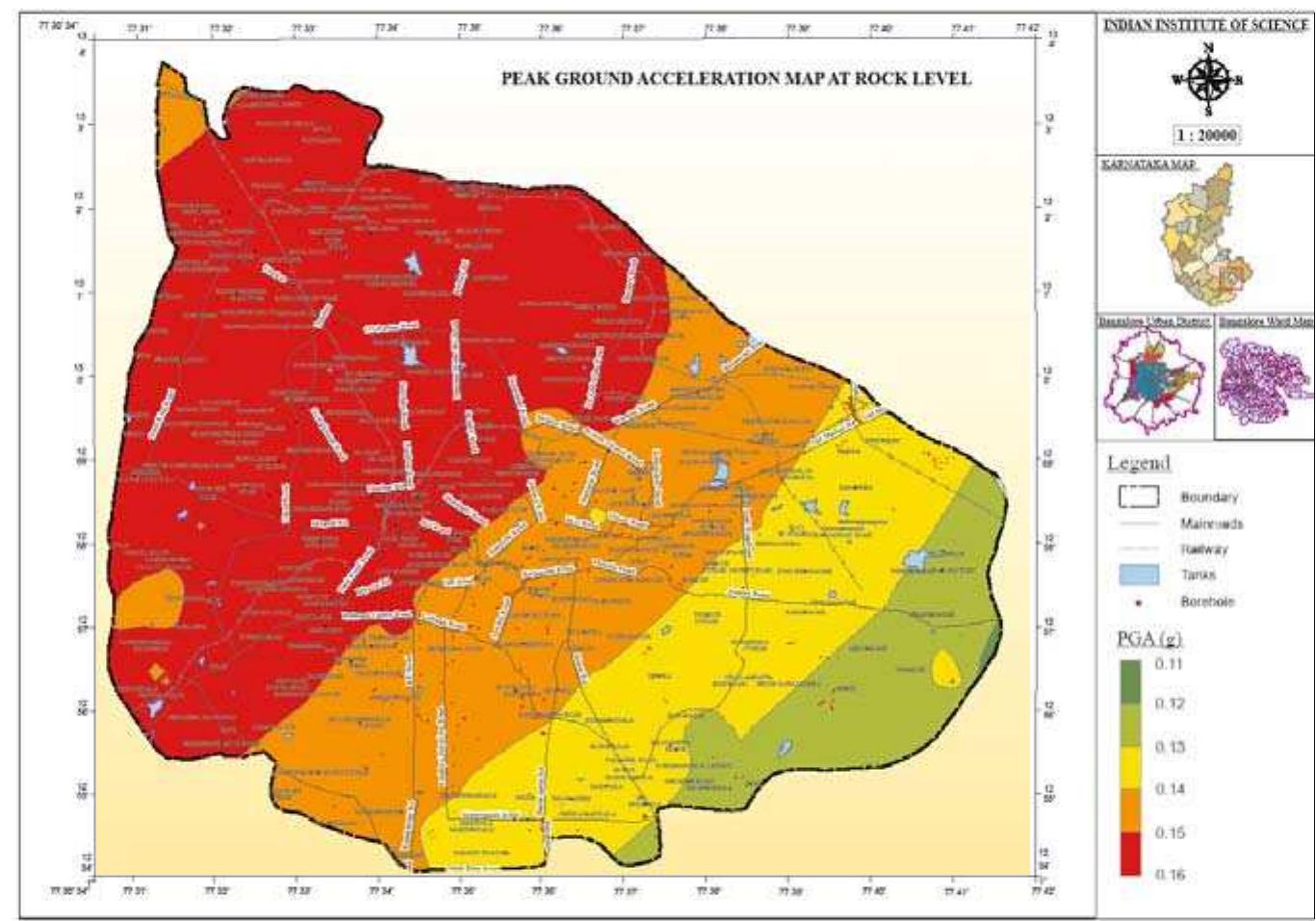 Rock level peak ground acceleration map.