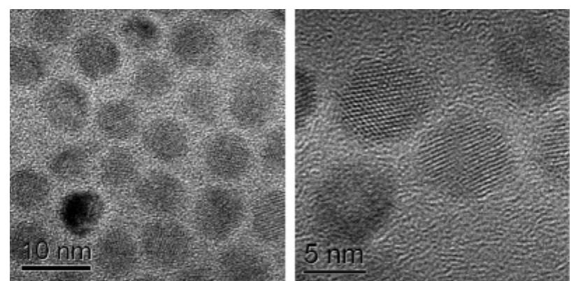 Low- (left) and high- (right) resolution tem images of