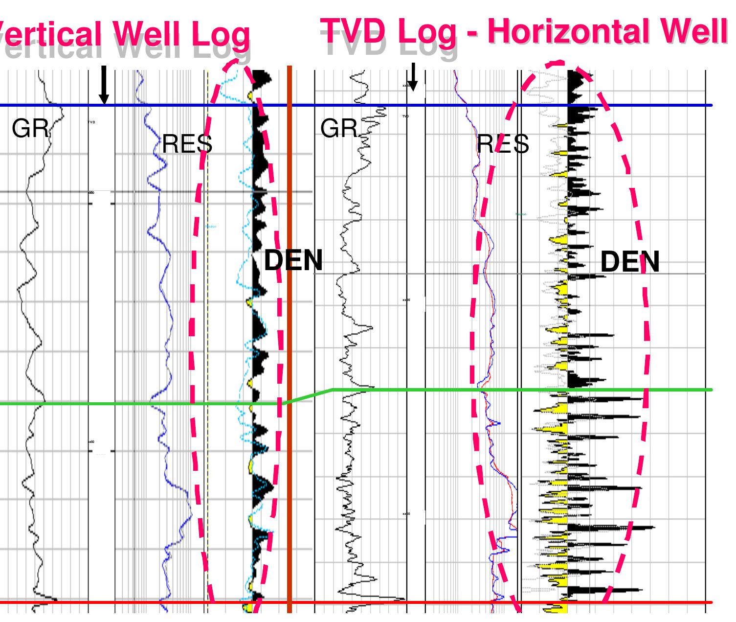 Comparison of density from vertical and horizontal wells in