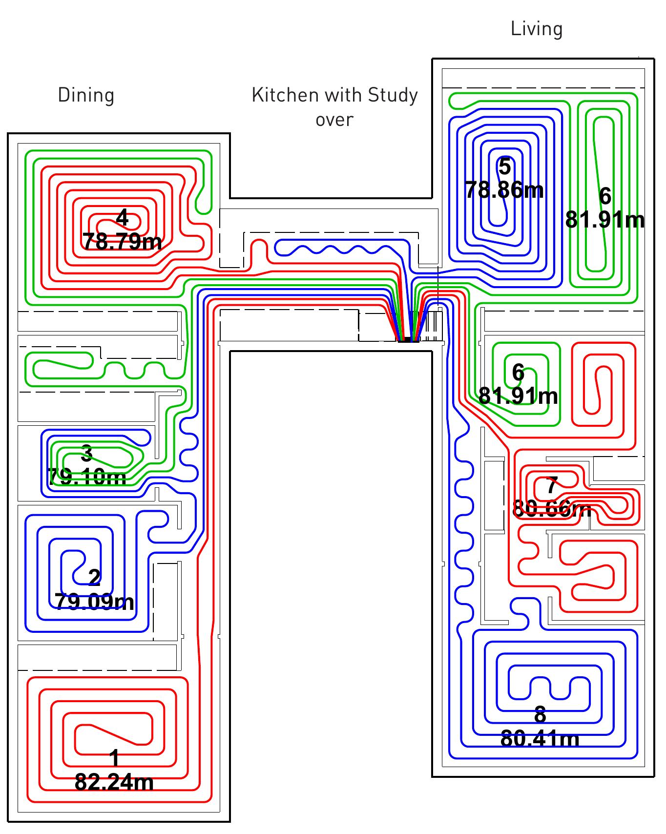 Plan of hydronic circuits in airies house