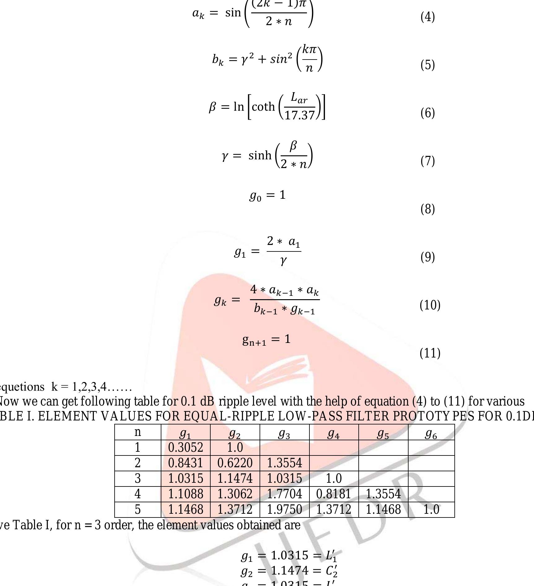 The following equations are used to calculate the element