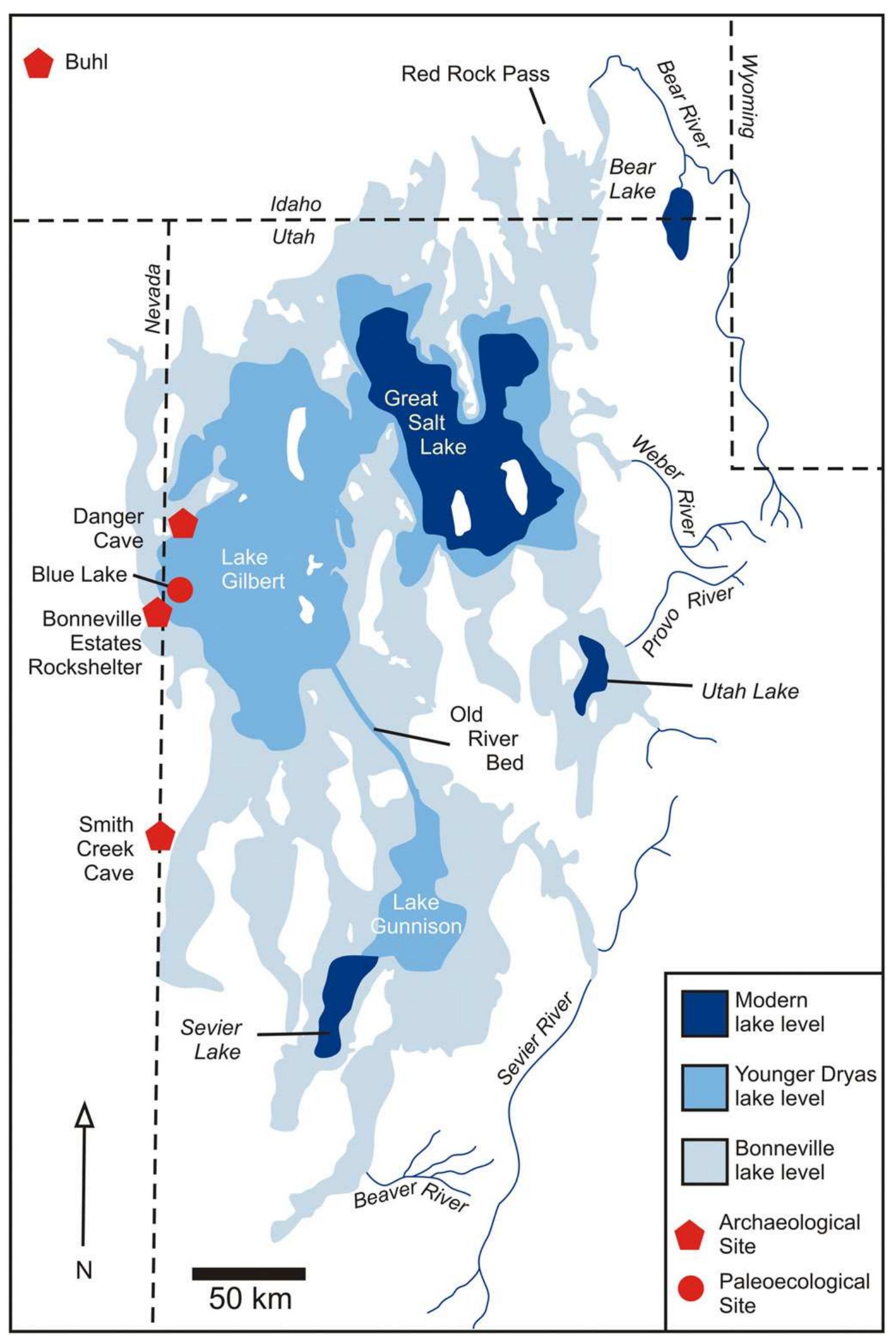 Extent of late pleistocene pluvial lakes of the bonneville