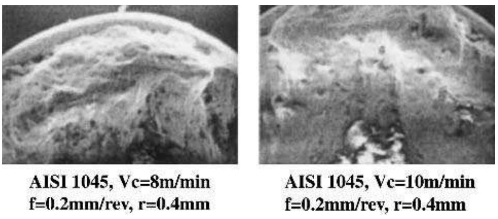 Sem micrograph of bues formed on two uncoated tools that