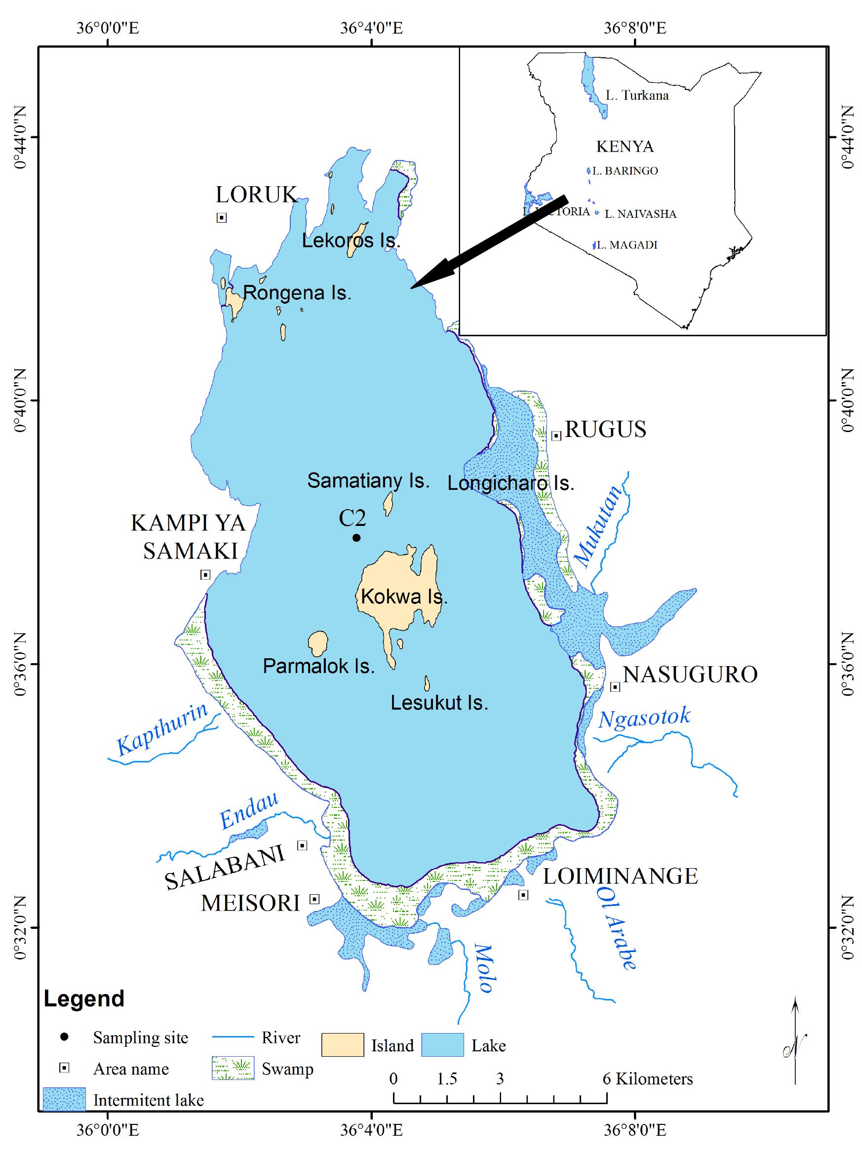 A map of lake baringo showing the sampling station (c2).