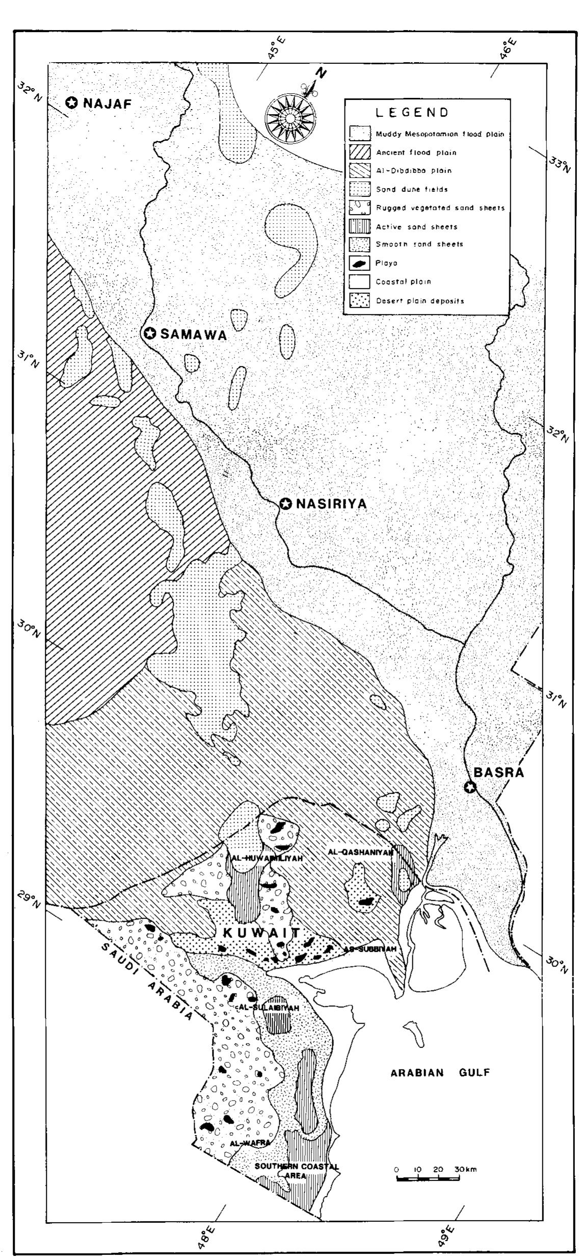 Simplified map of the recent surface sediment in southern