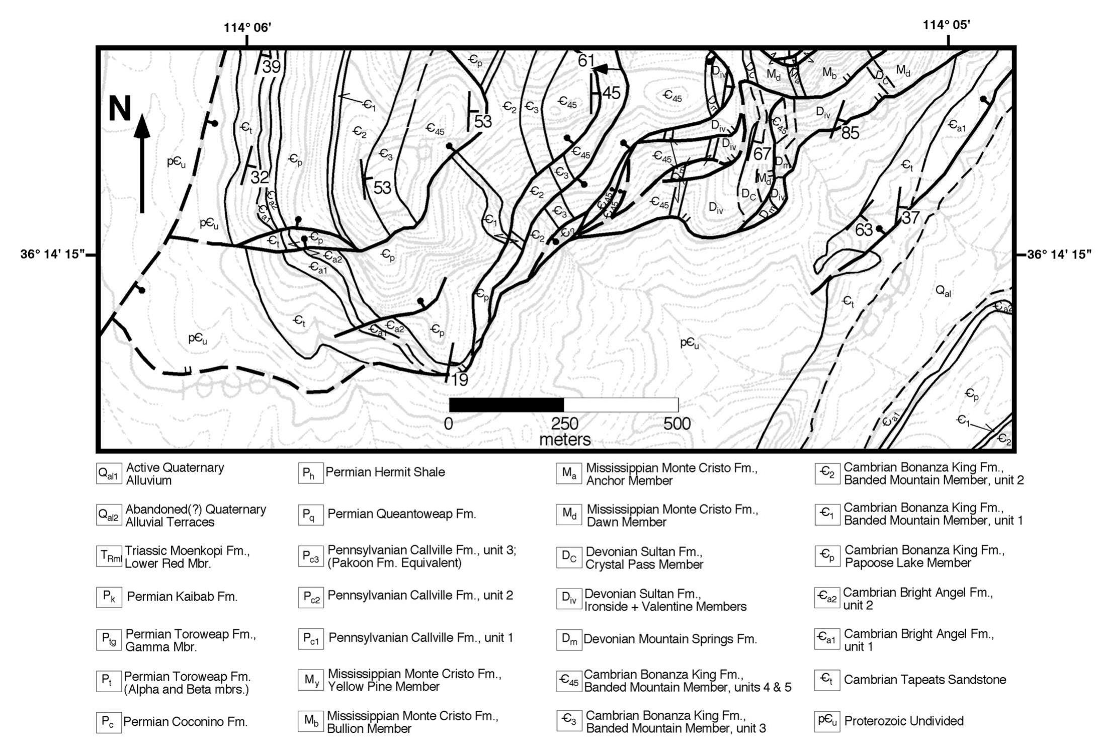 A. geologic map of the southern tip of azure ridge, showing