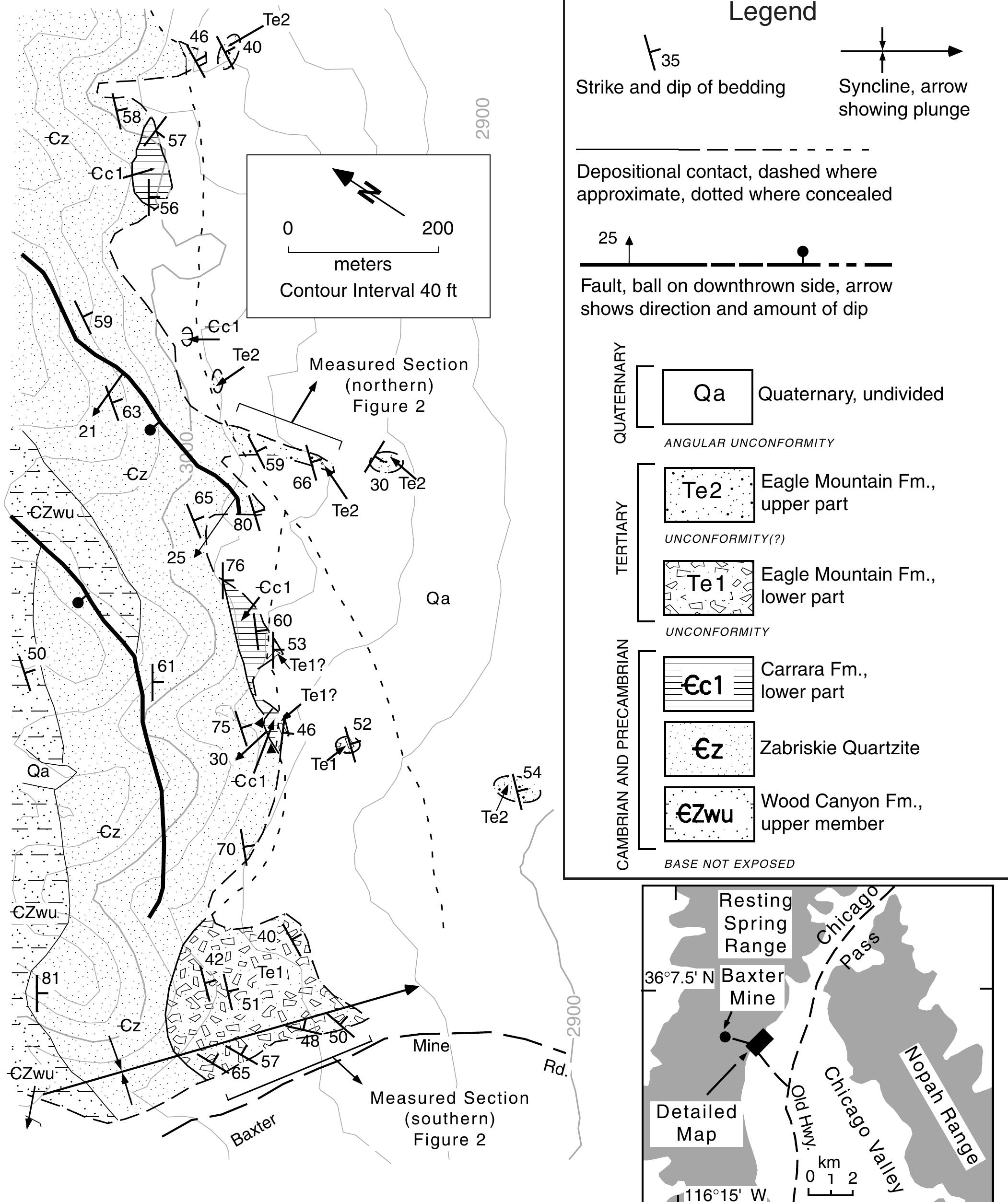Geologic map of the eastern resting spring range, showing