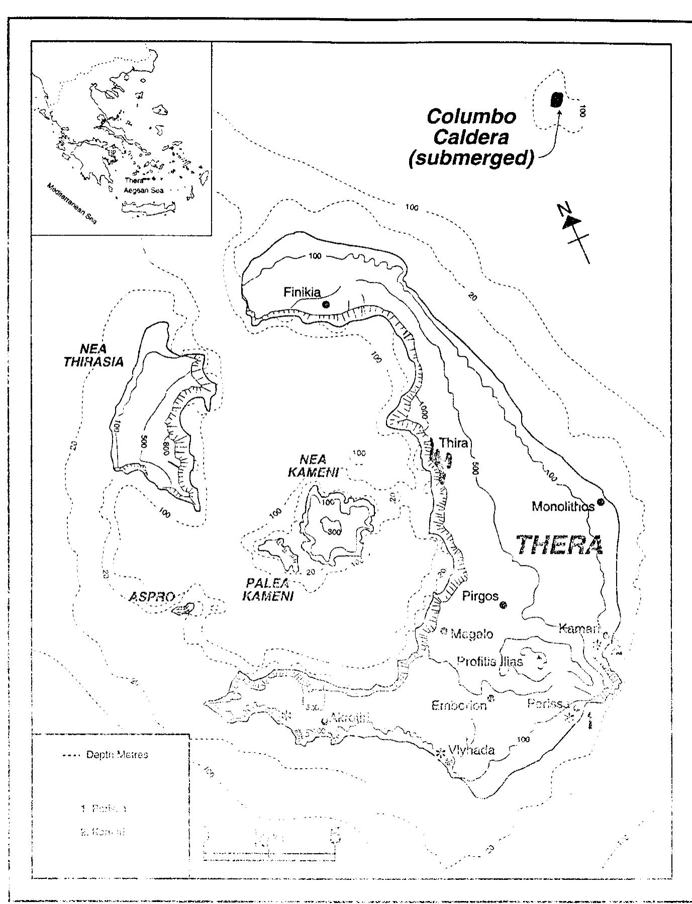 Map of thera island showing the relative position of mt.