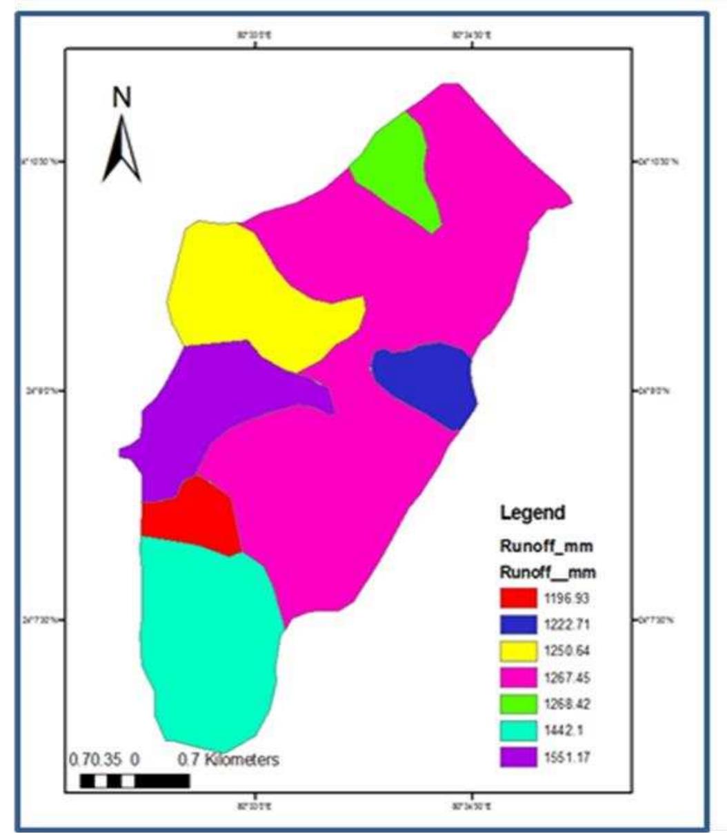 Runoff depth map of the watershed