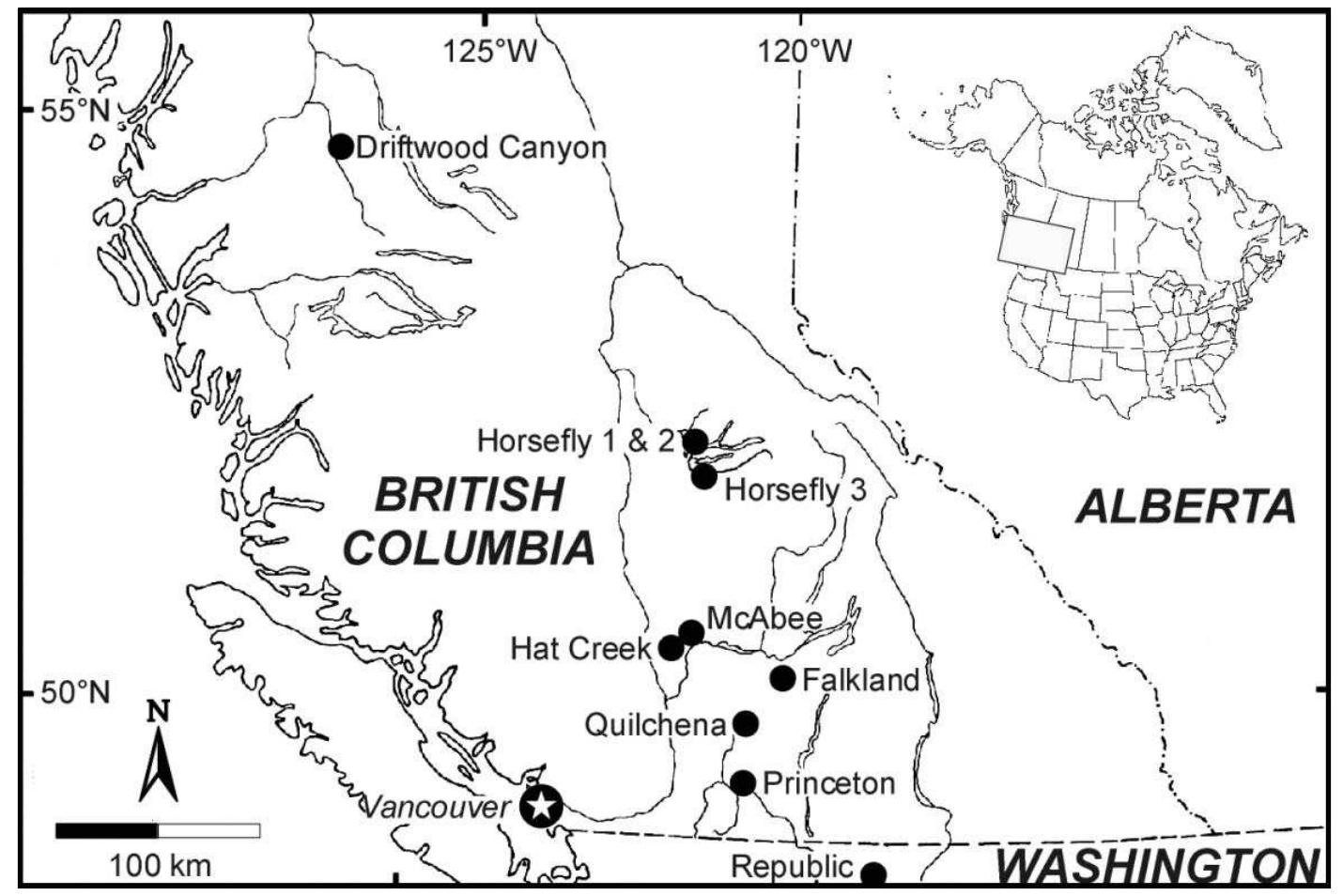 Map showing the location of the fossil sites. adapted from