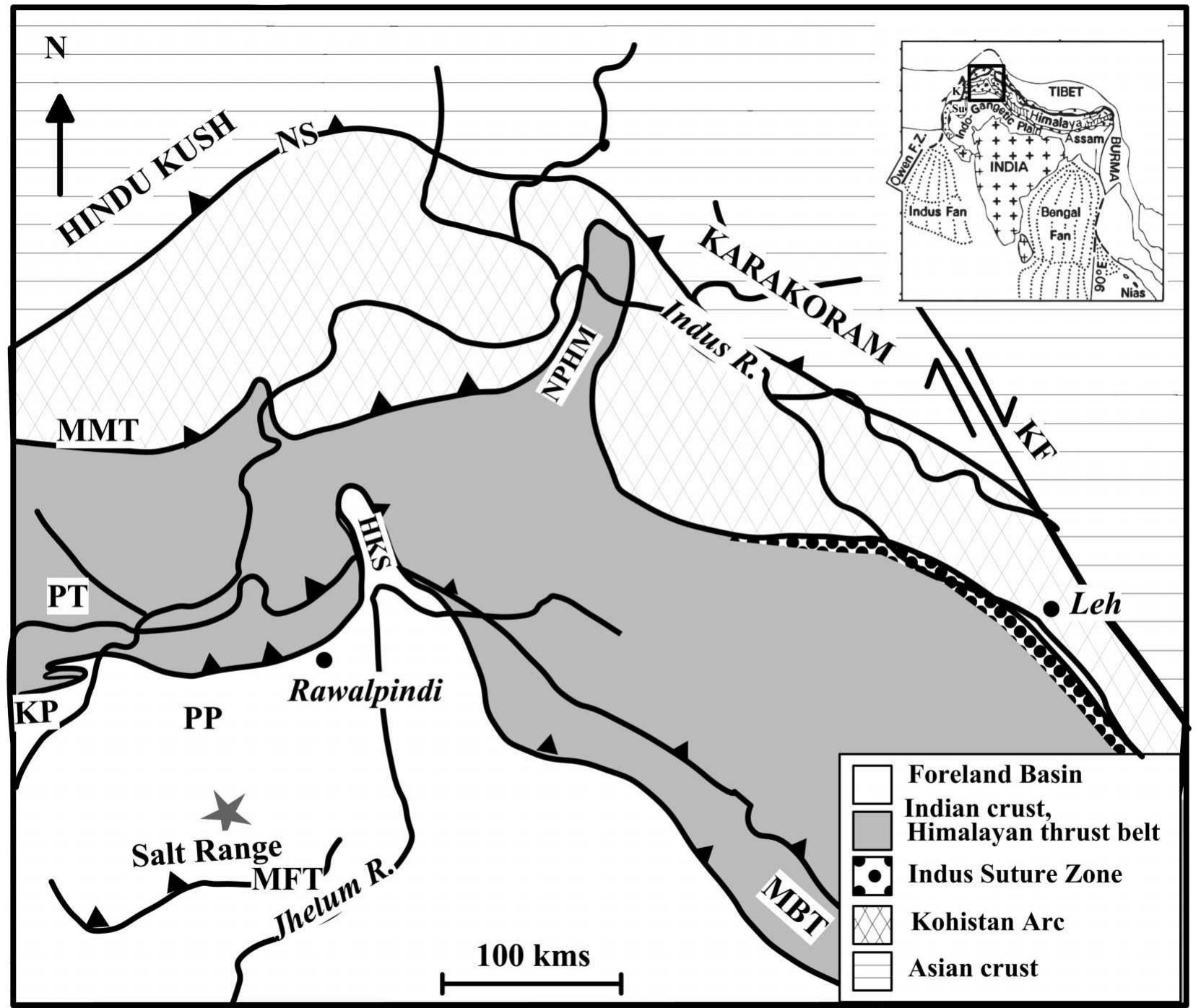 Geological map showing locations for region under study and