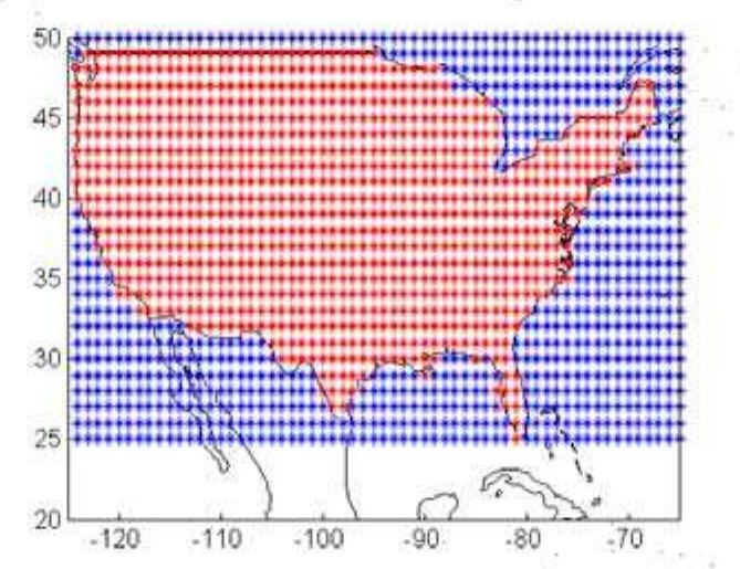 User grid of conus, users in red color are inside the conus