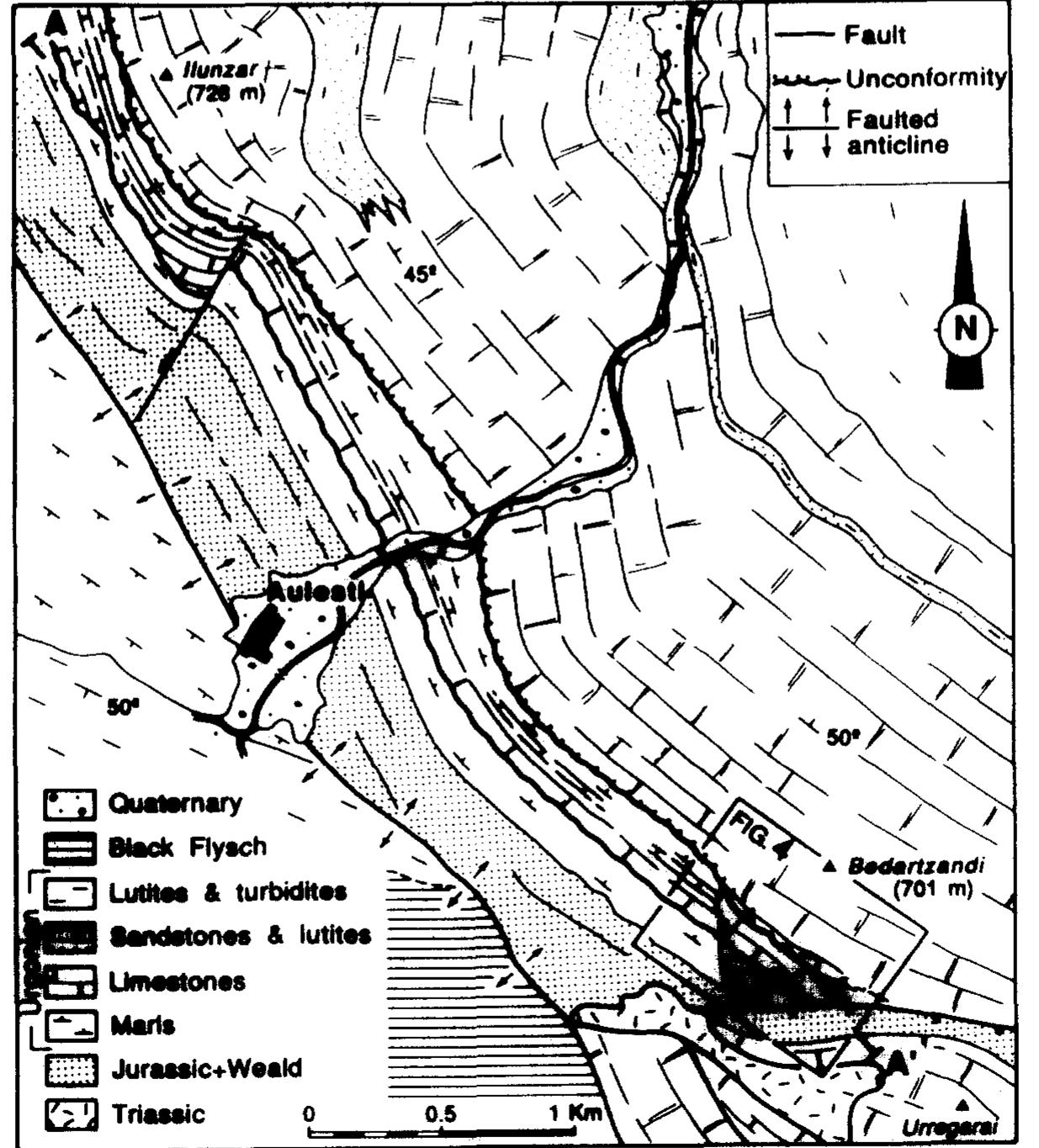 Detailed geologic map of the aulesti area, showing one