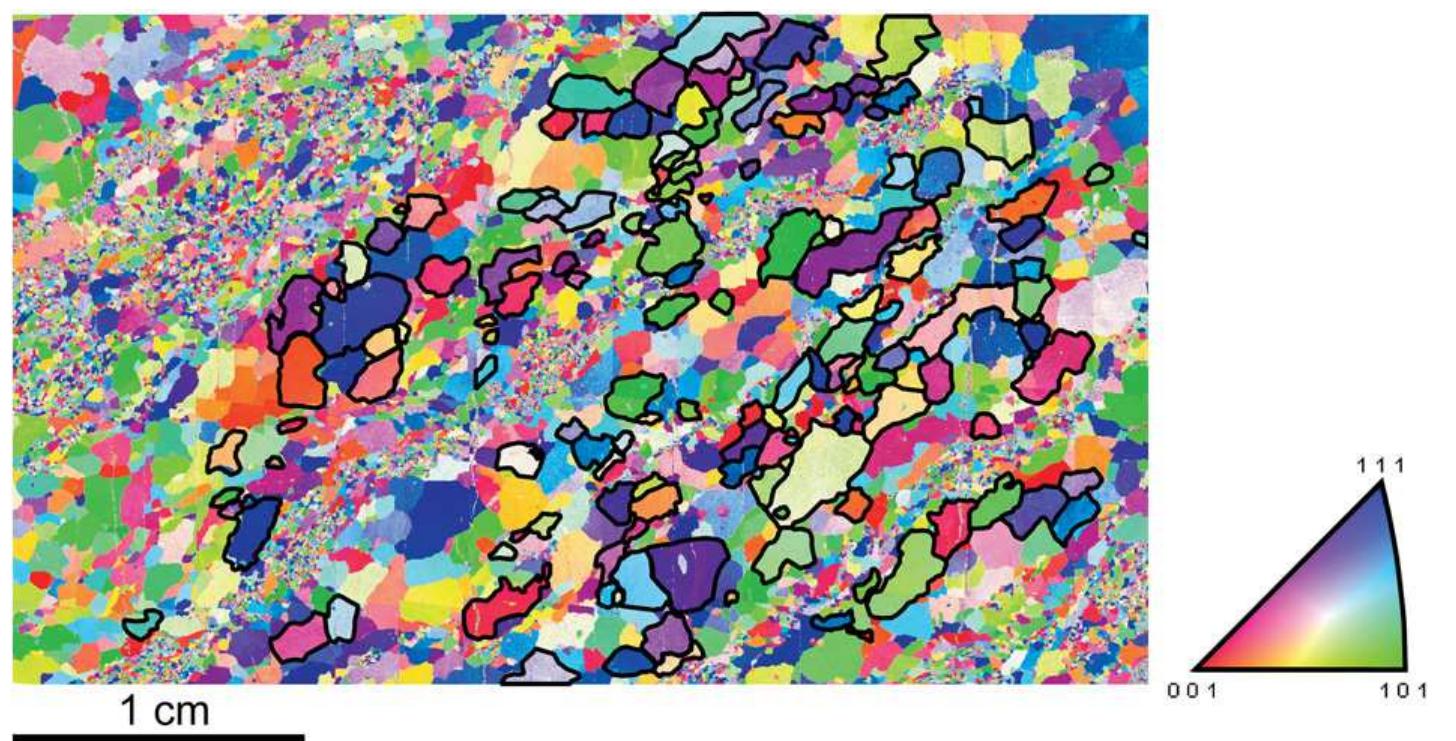 Ebsd map of thin section 1-9b color coded according to the