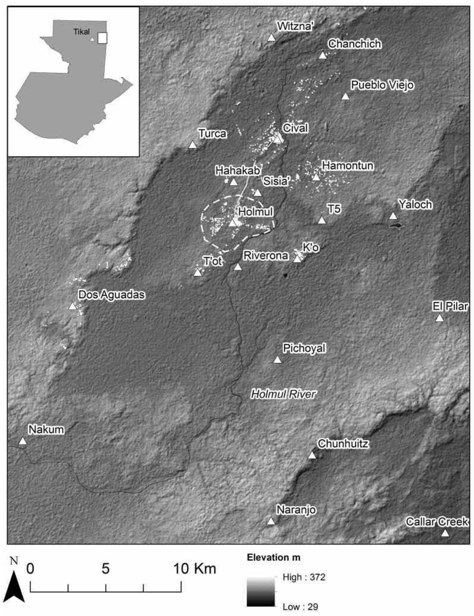 Map of holmul archaeological project study region showing