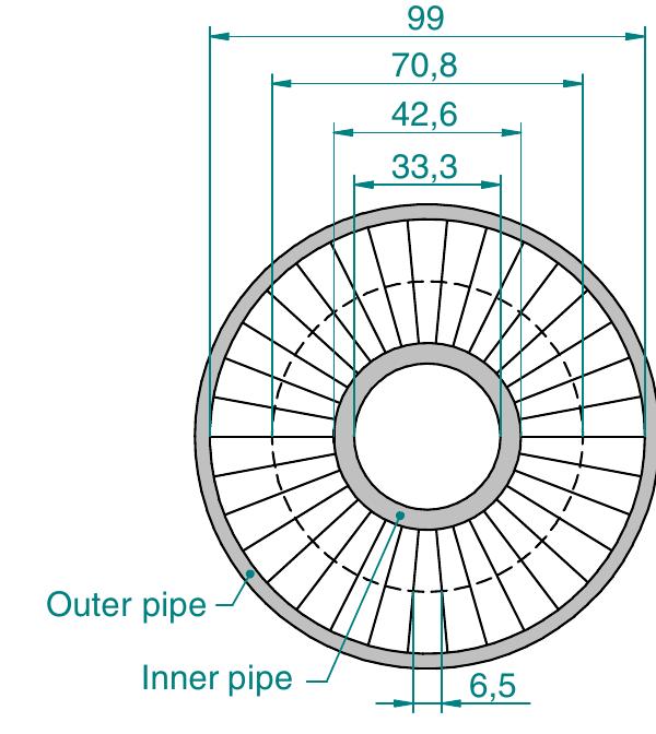 Schematic of front view of heat exchanger core.