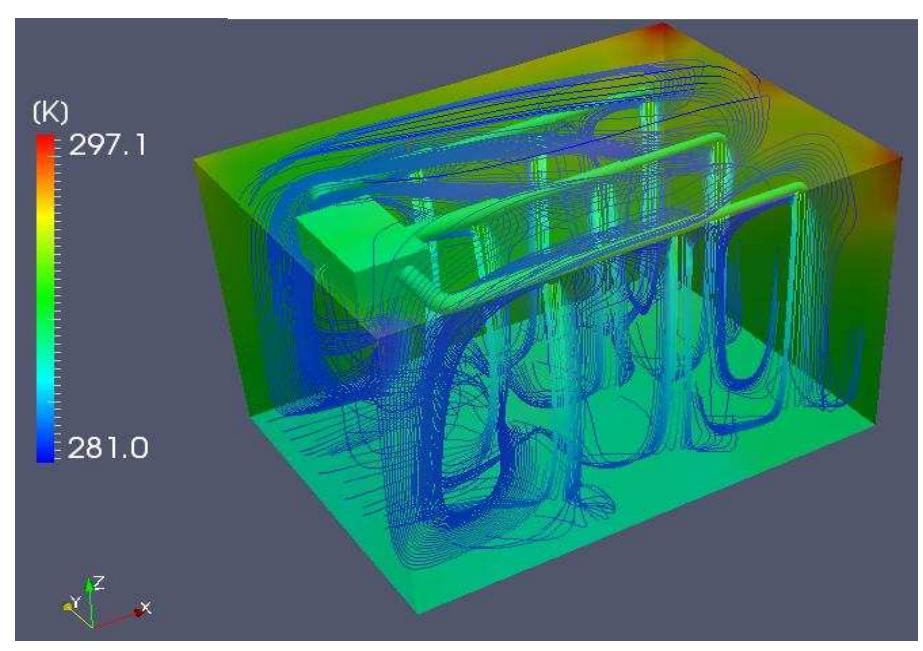 Air ductwork distribution showing air flow patterns
