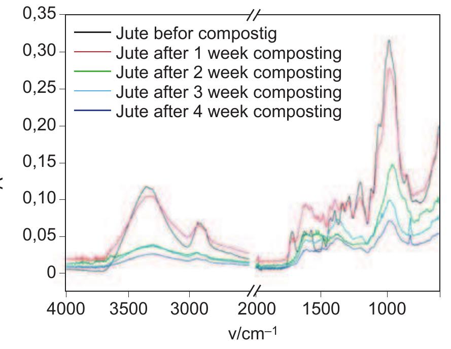 Ft-ir spectra of biodegraded jute samples