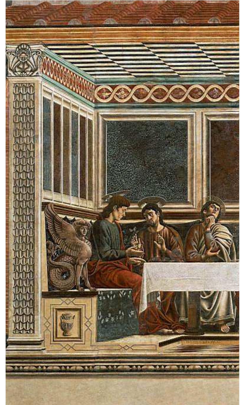 Castagno, detail, last supper, left end of table with