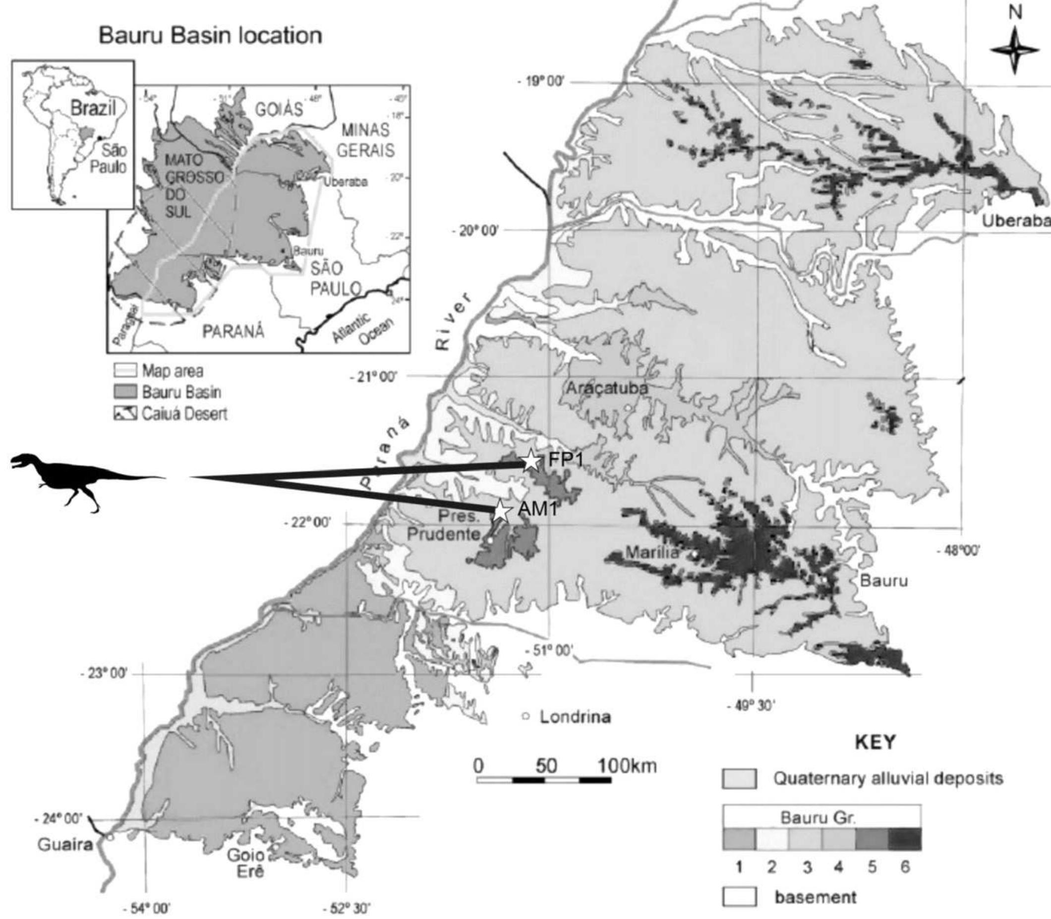 Geological map of the bauru basin showing the location of